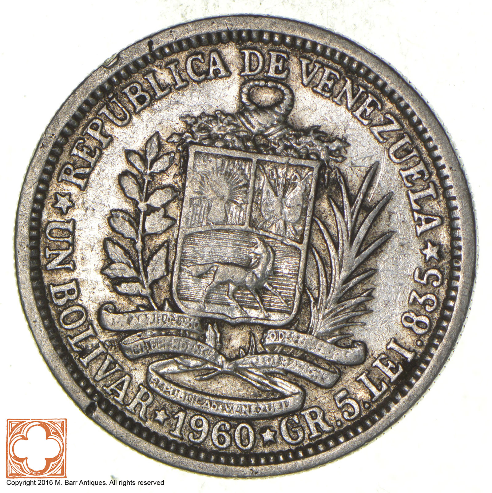 SILVER - 1960 - Venezuela - 1 Bolivar - World Silver Coin | Property Room