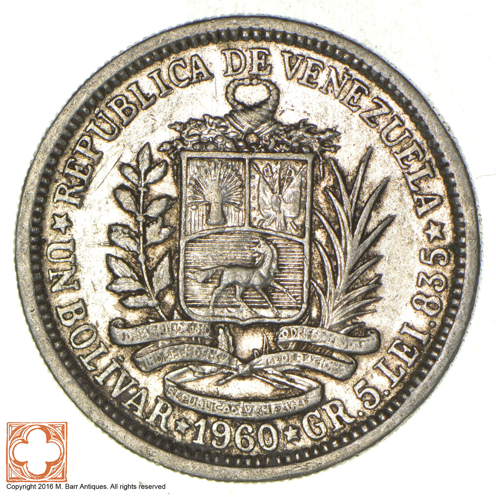 SILVER - 1960 - Venezuela - 1 Bolivar - World Silver Coin | Property Room