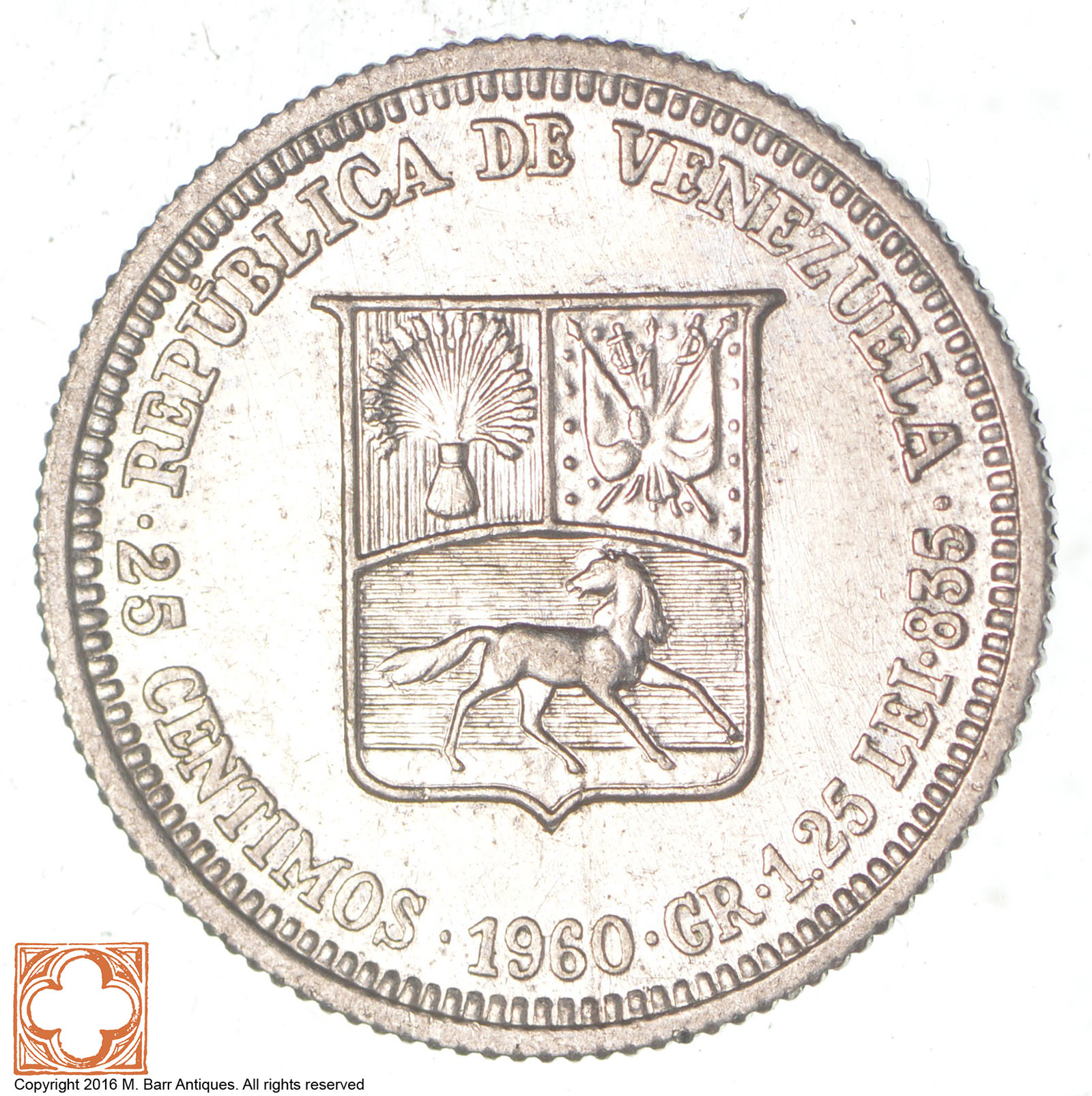 SILVER - 1960 Venezuela 25 Centimos - World Silver Coin | Property Room