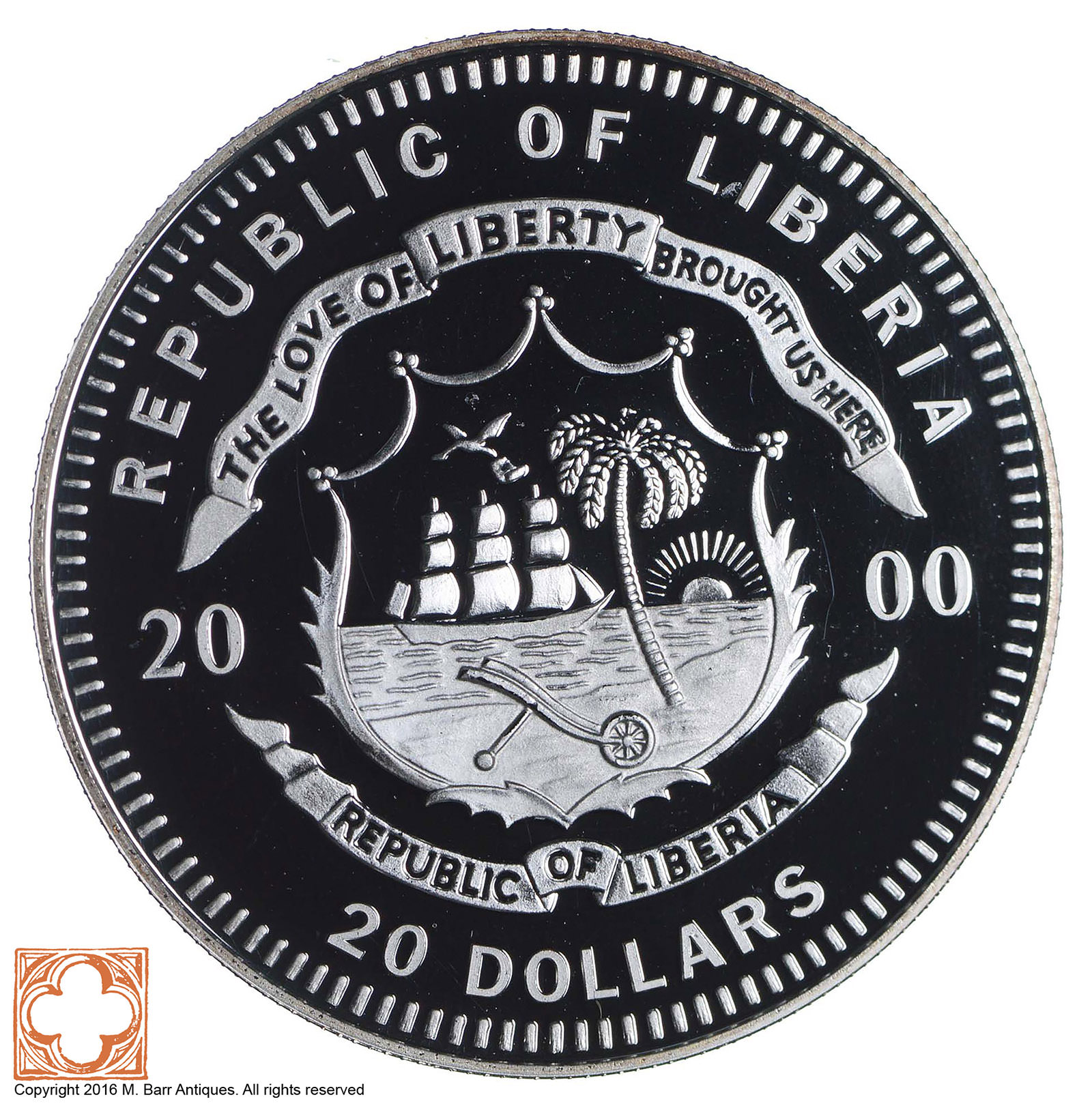 SILVER - 2000 Liberia $20.00 - Ratification Of Mayflower Compact ...