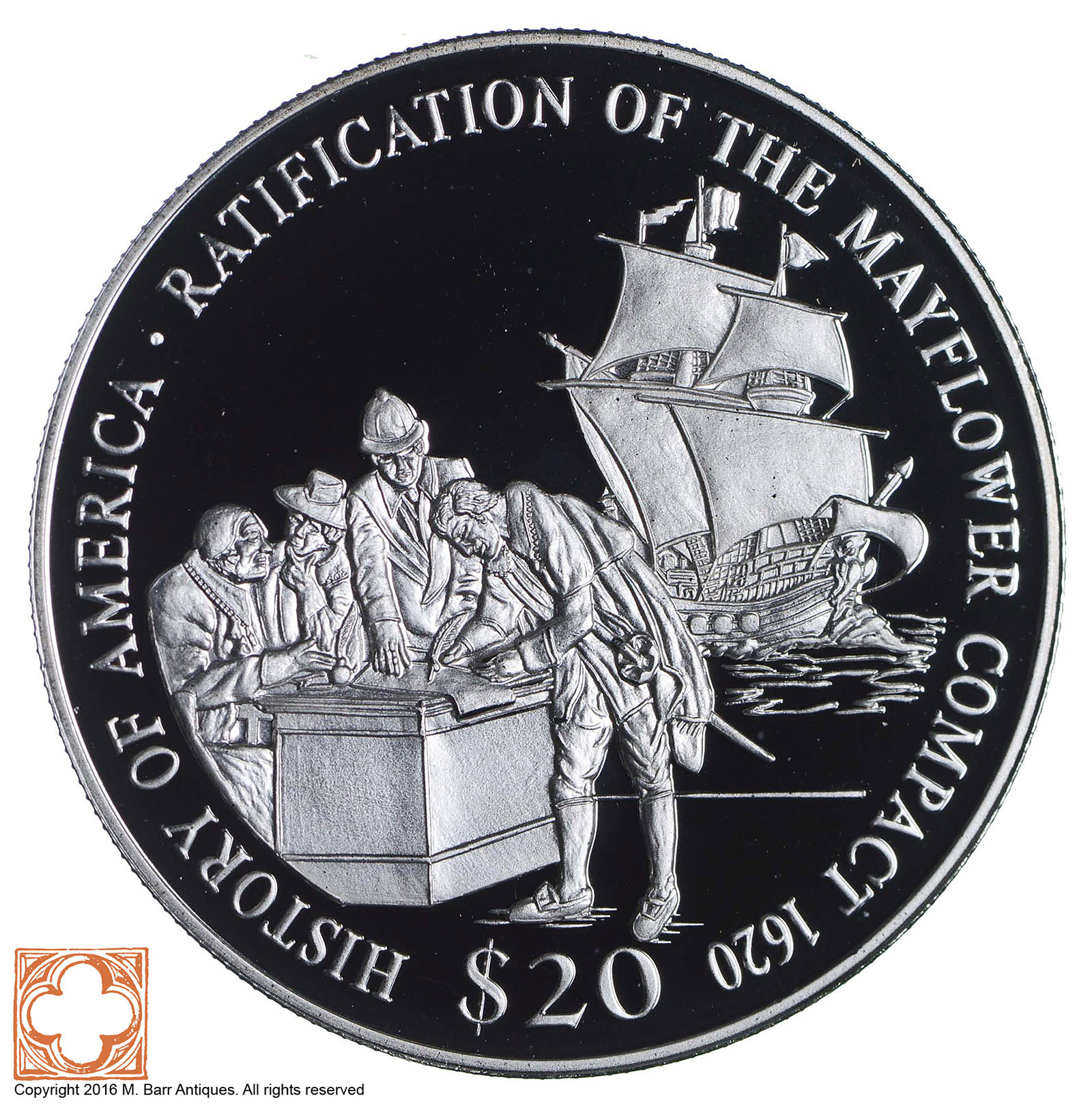 SILVER - 2000 Liberia $20.00 - Ratification Of Mayflower Compact ...