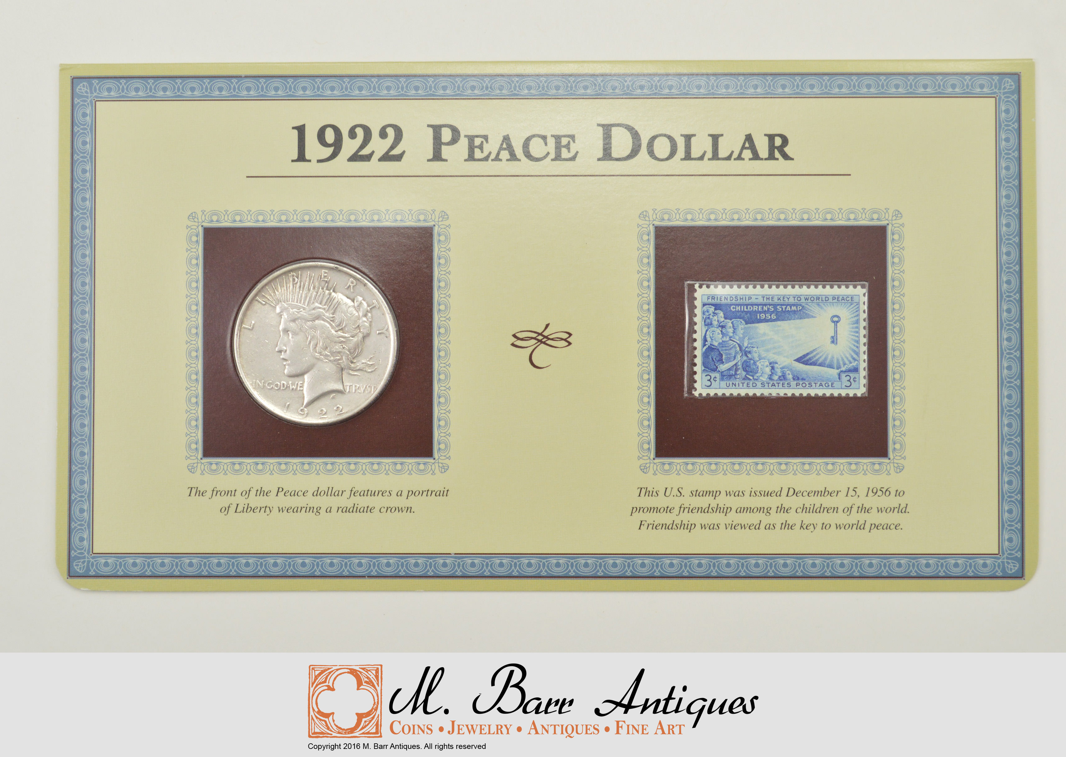 SILVER Coin Set 1922 Peace Silver Dollar**** Historic US Collection ...