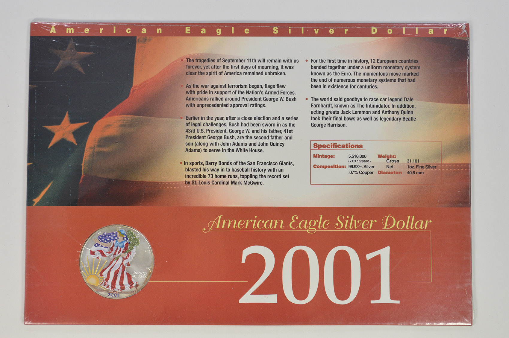 SILVER Coin Set 2001 American Eagle Silver Dollar Historic US ...