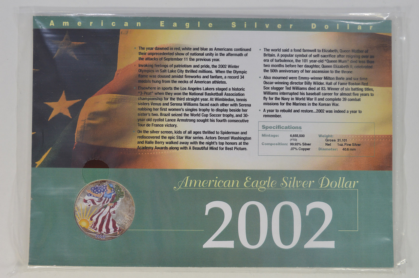 SILVER Coin Set 2002 American Eagle Silver Dollar Historic US ...