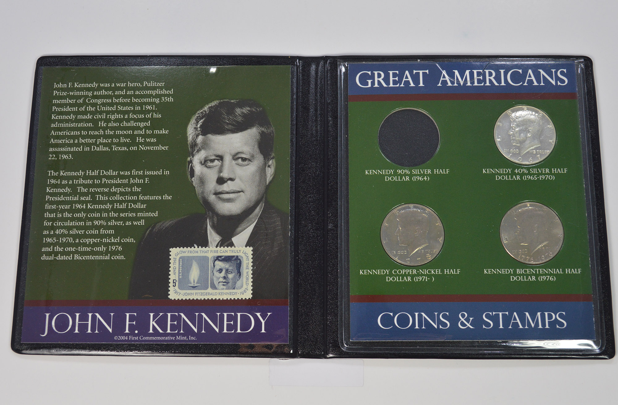 SILVER Coin Set Great Americans - John F. Kennedy Coin & Stamp Historic ...