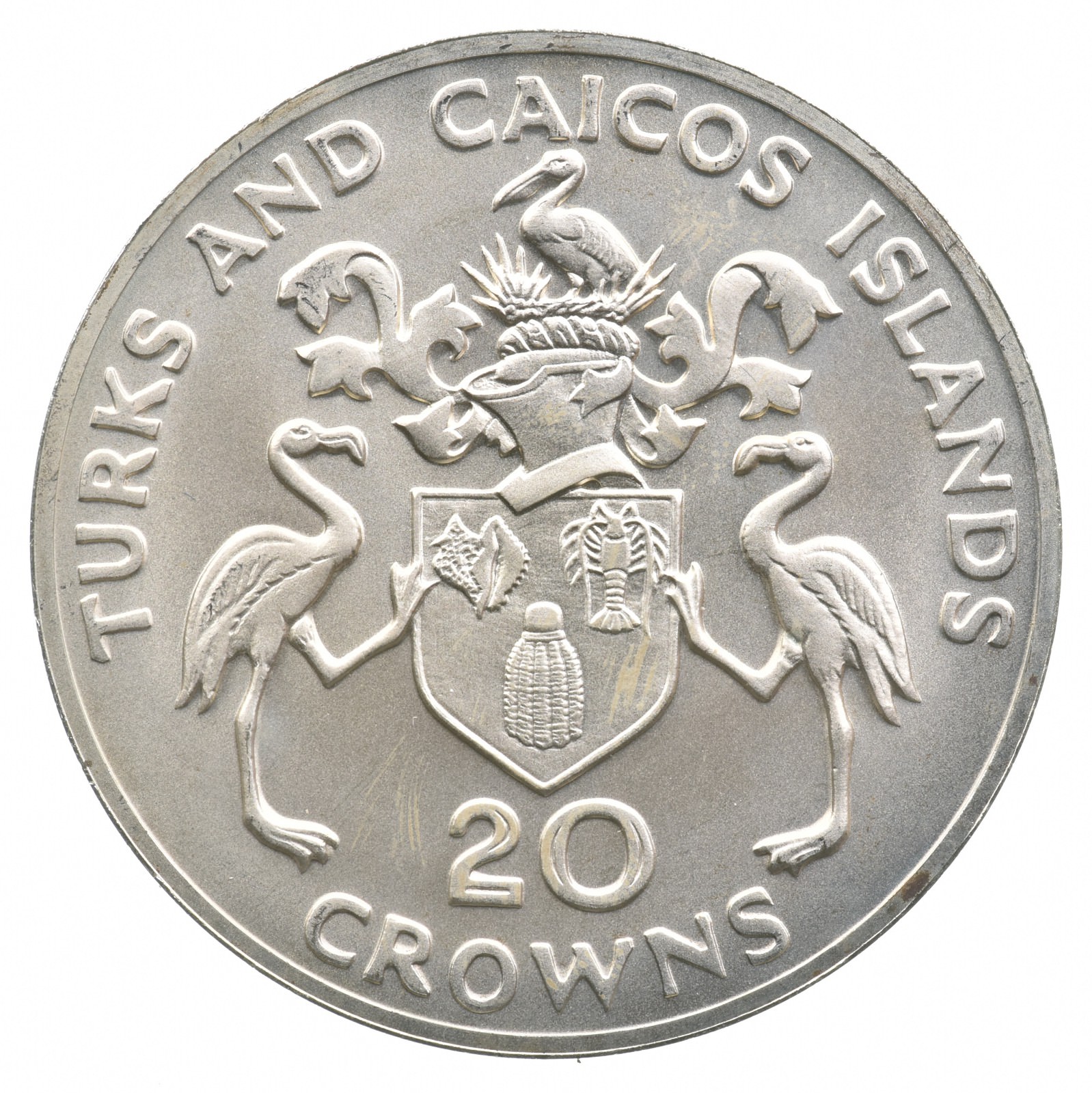 SILVER - HUGE - 1974 Turks And Caicos 20 Crowns - World Silver Coin ...