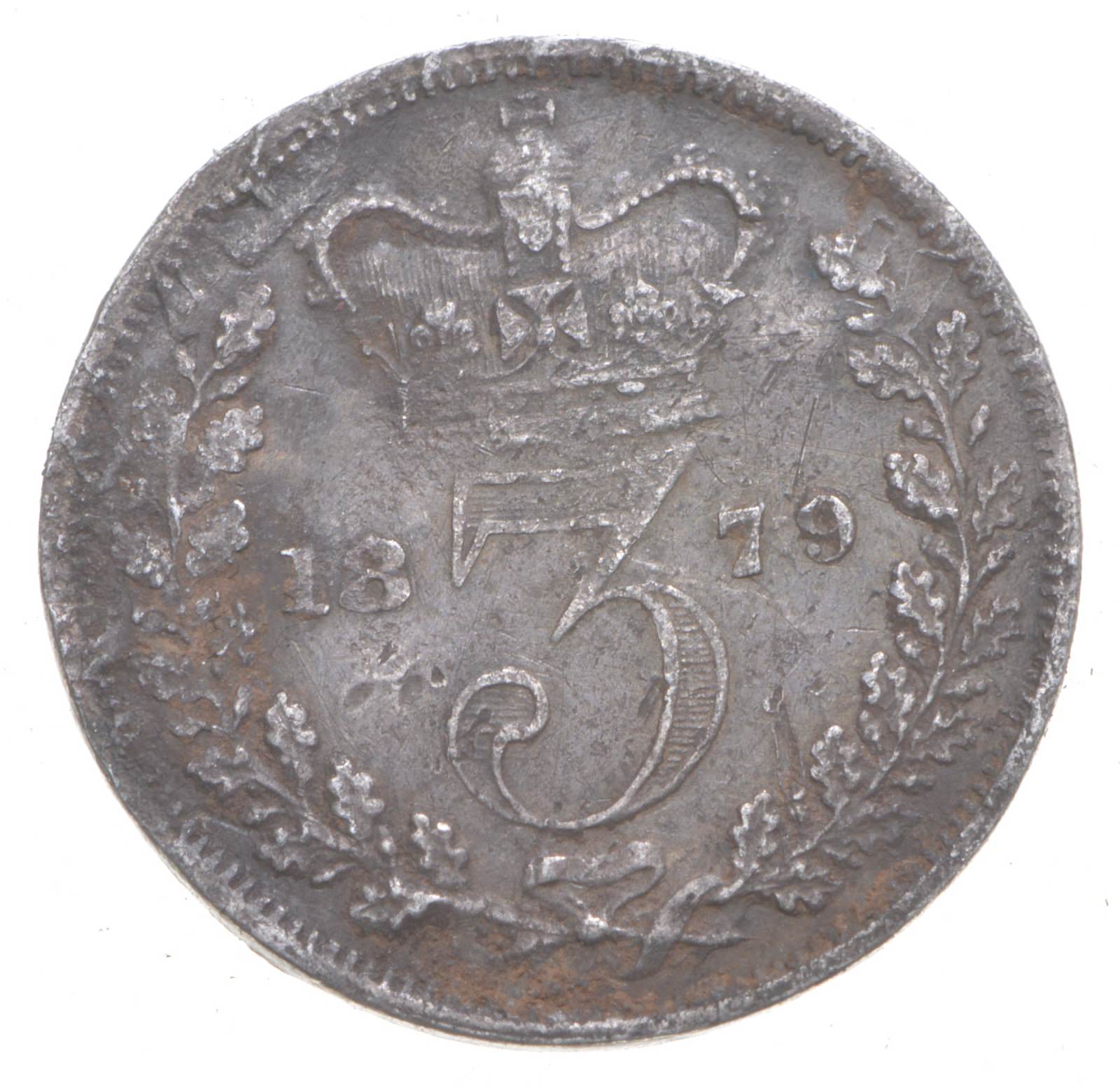 SILVER - Roughly the Size of a Dime - 1879 Great Britain 3 Pence ...