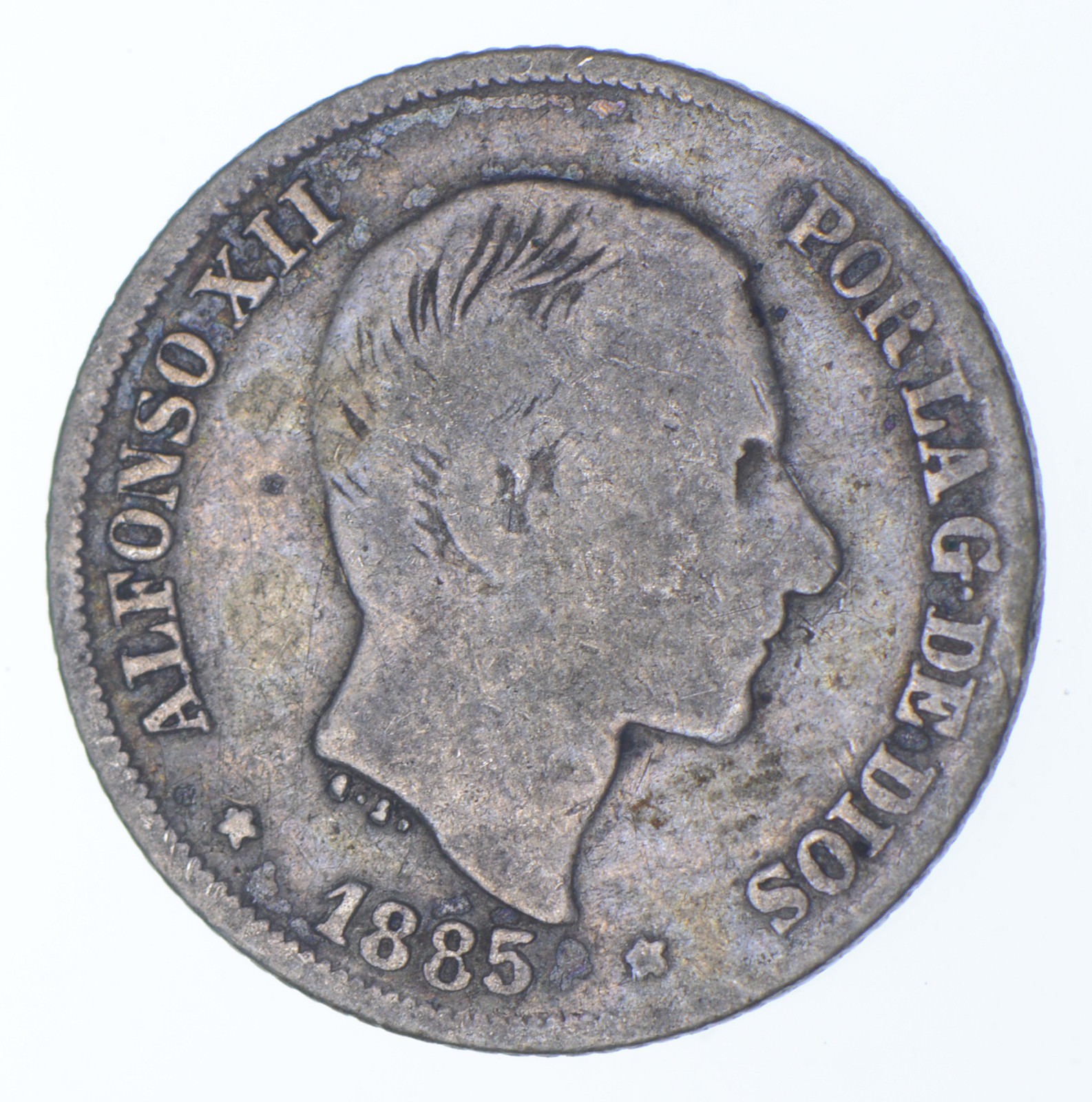 SILVER - Roughly the Size of a Dime - 1885 Philippines 10 Centesimos ...