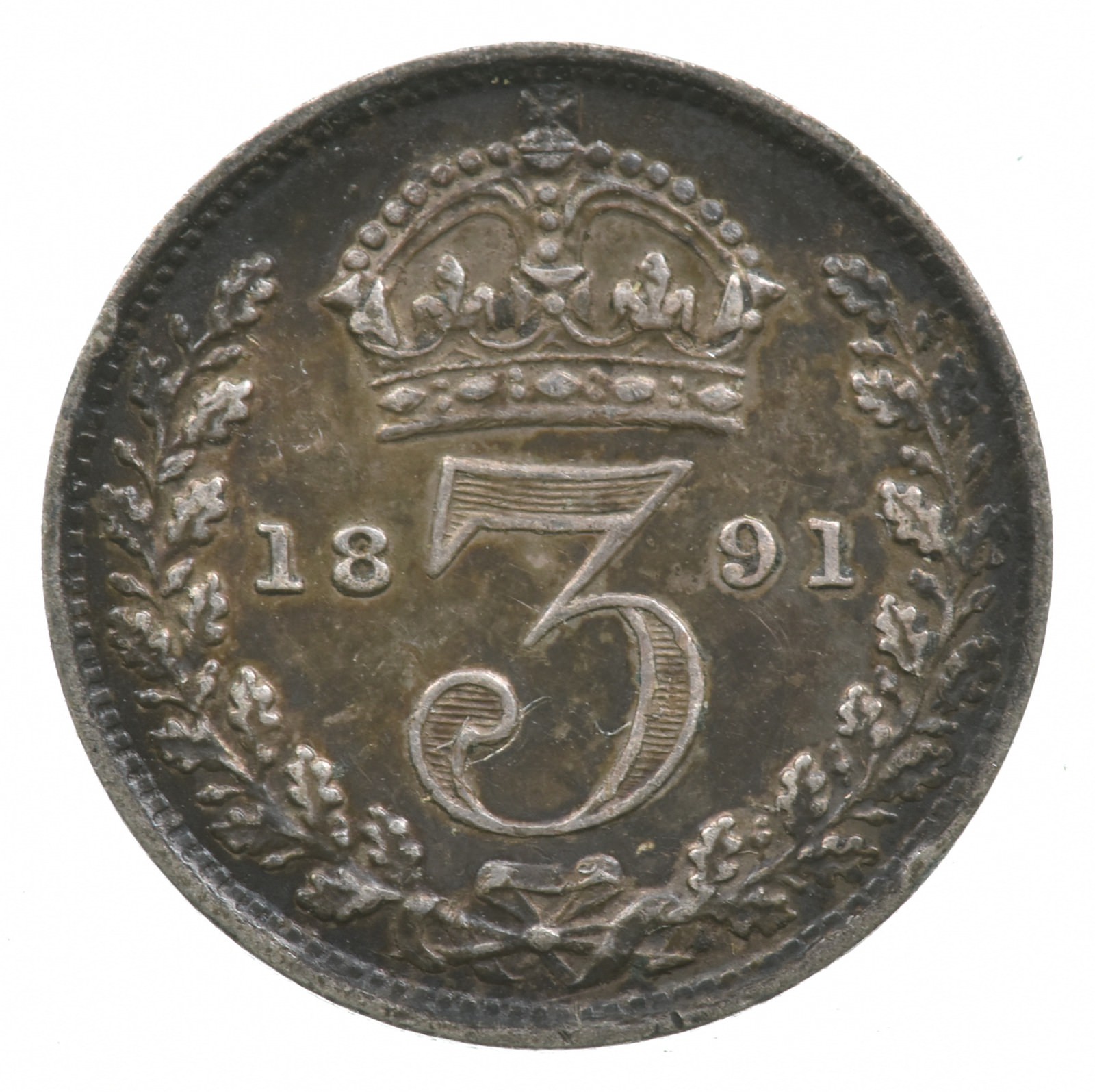 SILVER - Roughly the Size of a Dime - 1891 Great Britain 3 Pence ...