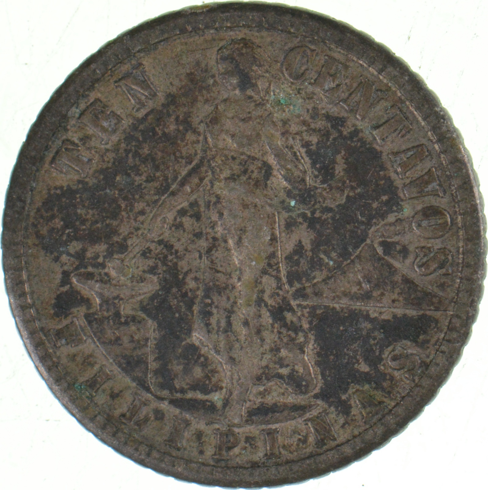 SILVER - Roughly the Size of a Dime - 1908 Philippines 10 Centavos ...