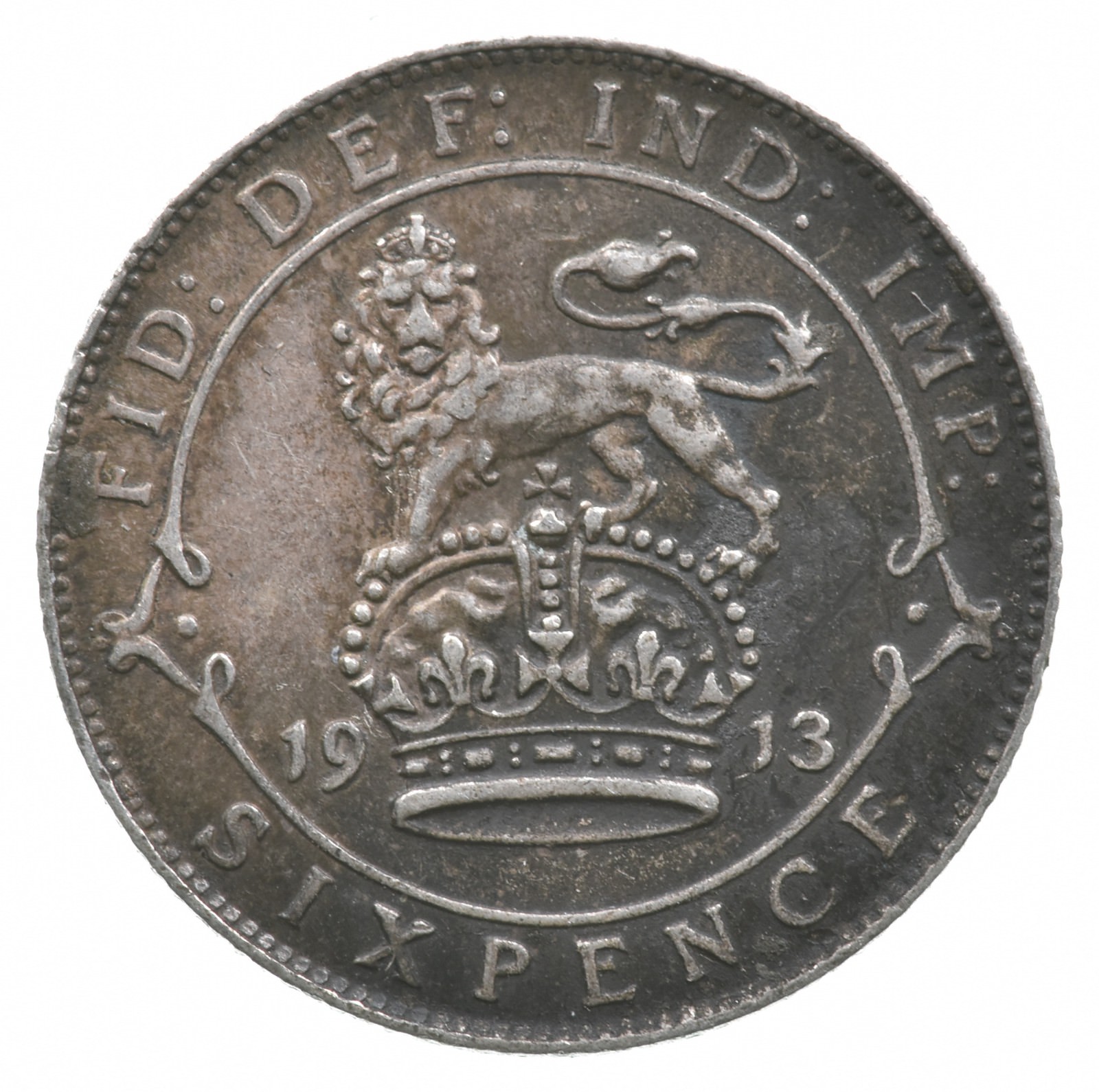 SILVER - Roughly the Size of a Dime - 1913 Great Britain 6 Pence ...