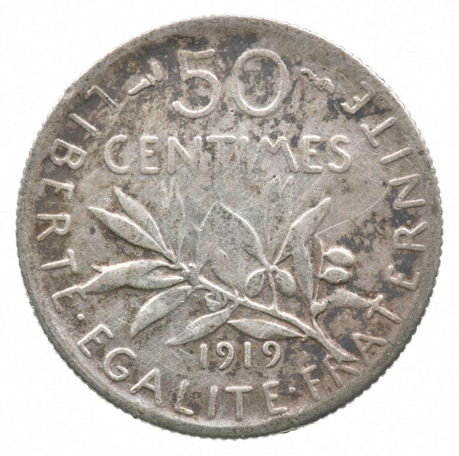 SILVER - Roughly the Size of a Dime - 1919 France 50 Centimes - World ...