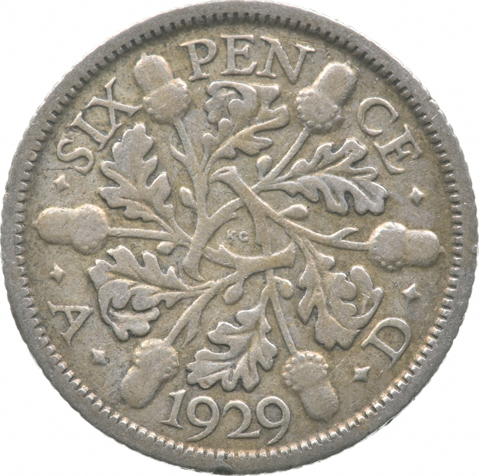 SILVER - Roughly the Size of a Dime - 1929 Great Britain 6 Pence ...