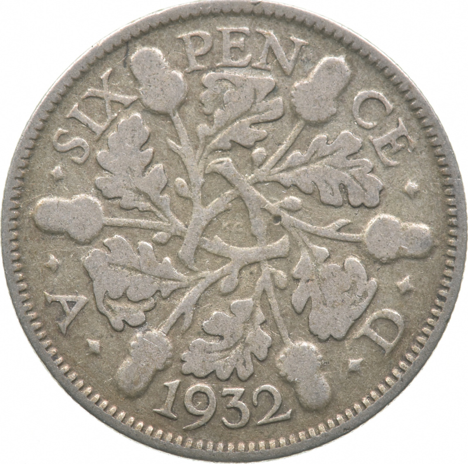 SILVER - Roughly the Size of a Dime - 1932 Great Britain 6 Pence ...