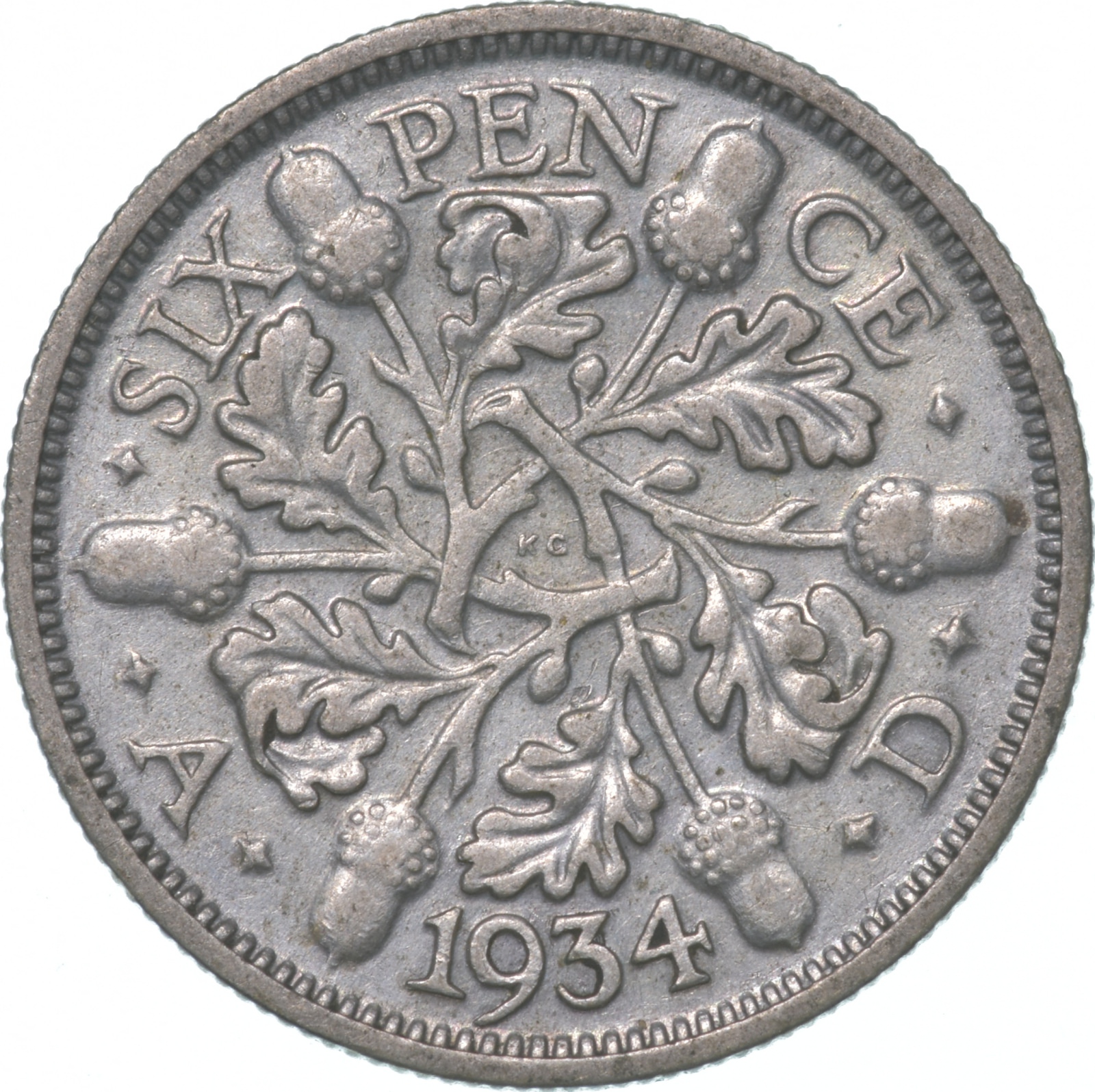 SILVER - Roughly the Size of a Dime - 1934 Great Britain 6 Pence ...