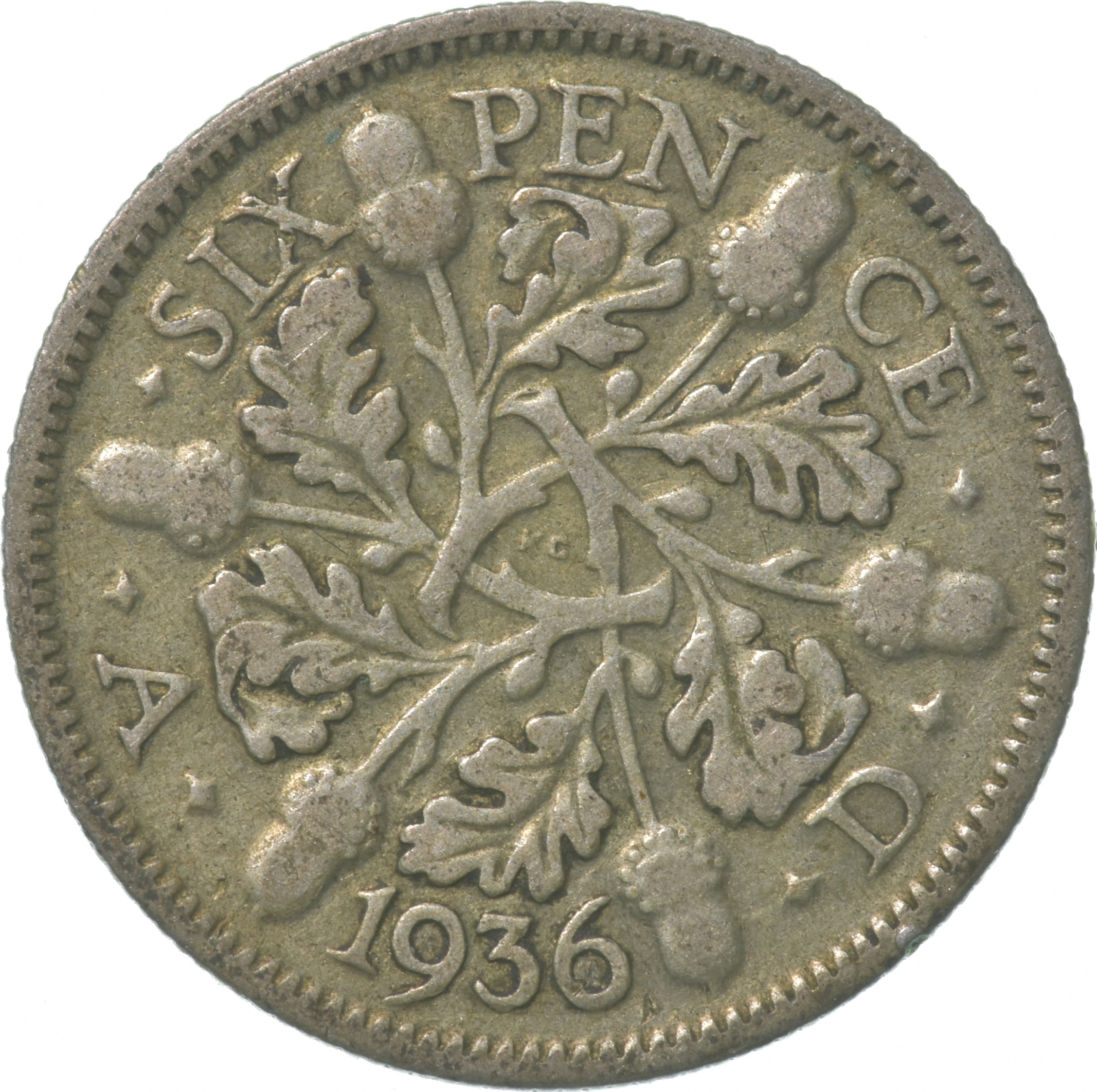 SILVER - Roughly the Size of a Dime - 1936 Great Britain 6 Pence ...
