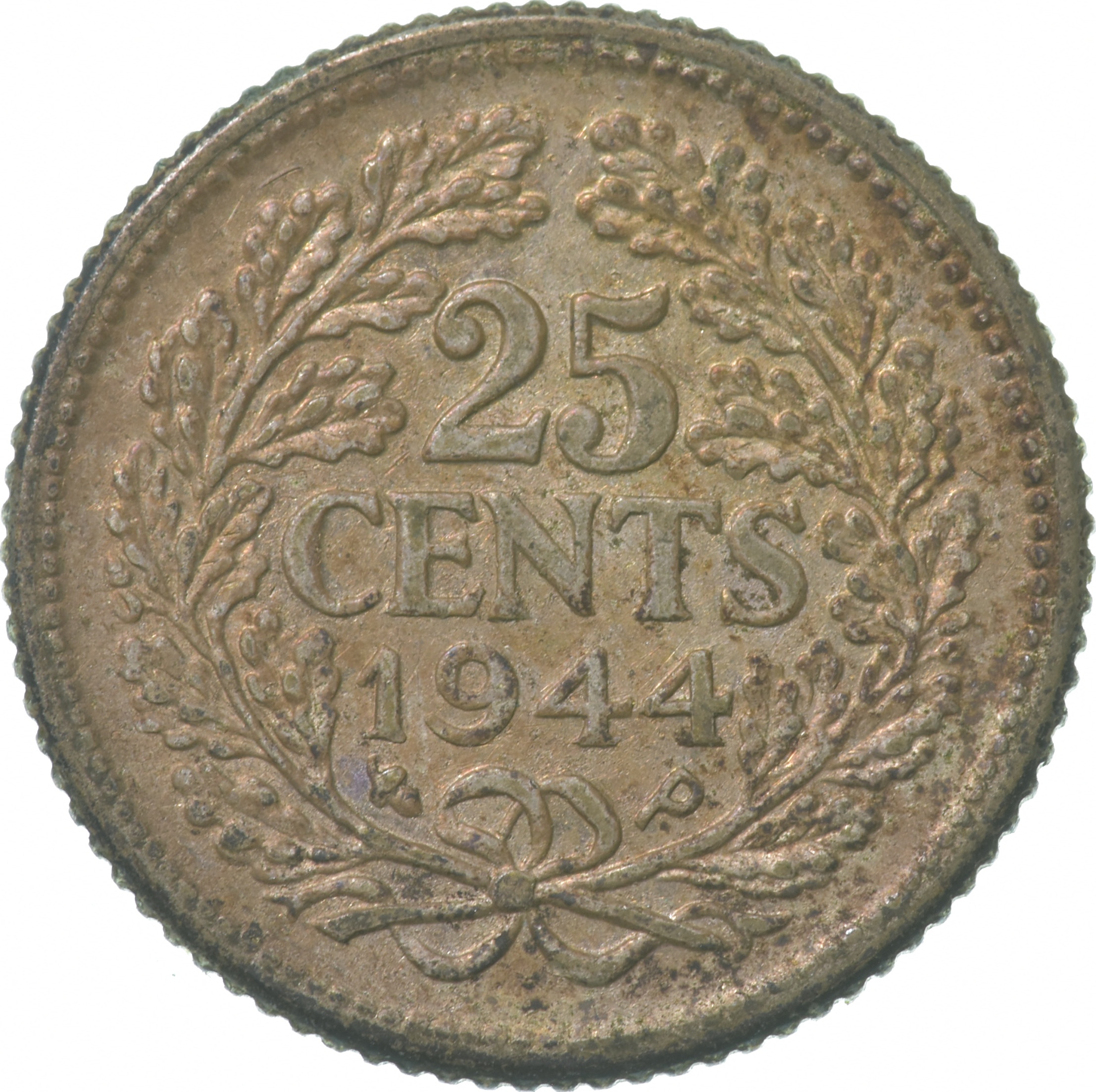 SILVER - Roughly the Size of a Dime - 1944 Netherlands 25 Cents - World ...