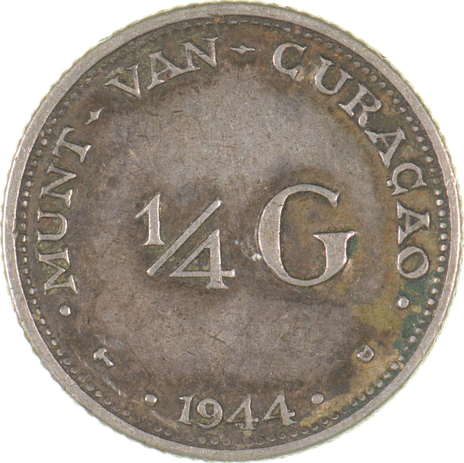 SILVER - Roughly the Size of a Dime - 1944 Netherlands Antilles 1/4 ...