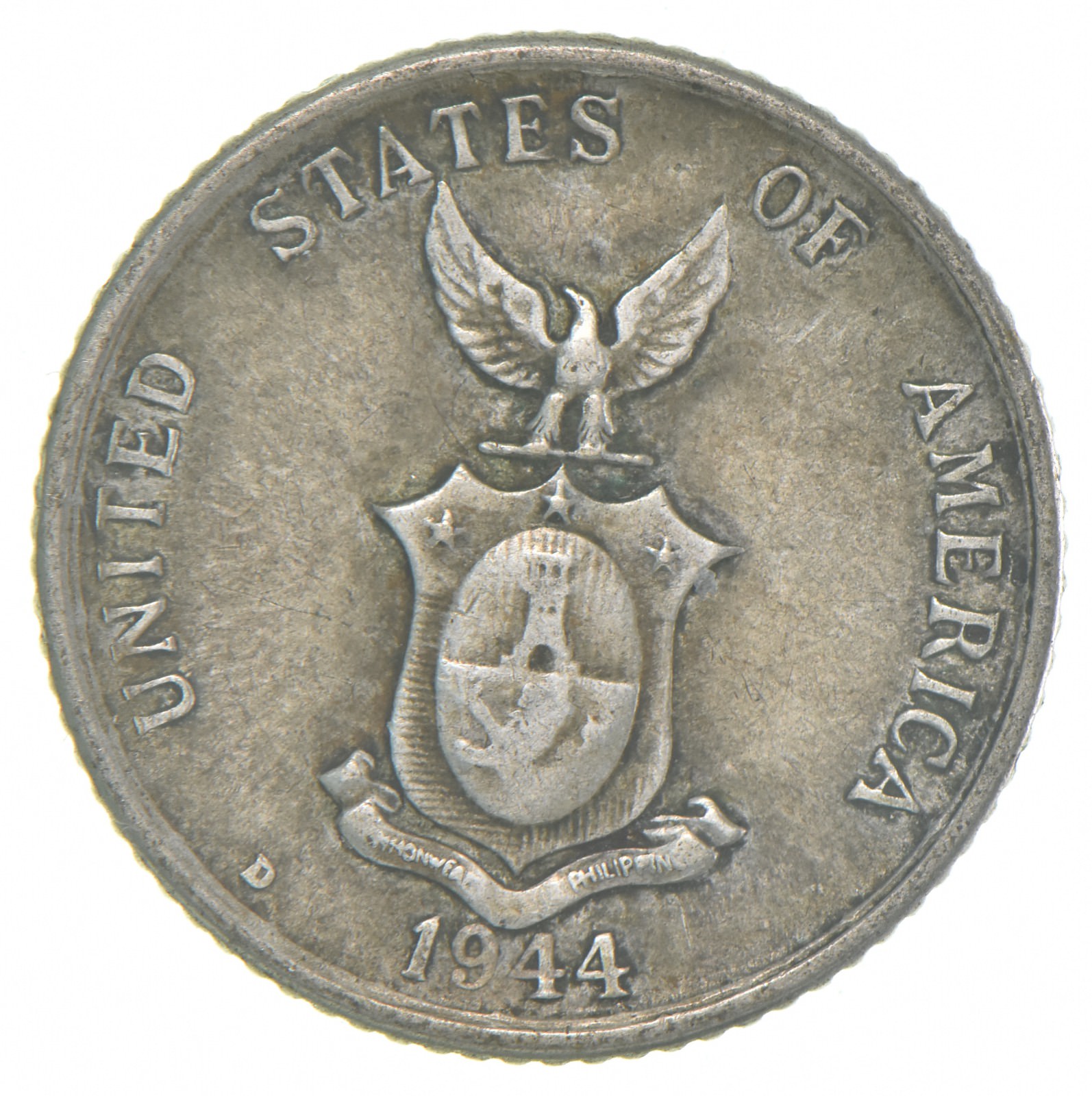SILVER - Roughly the Size of a Dime - 1944 Philippines 20 Centavos ...