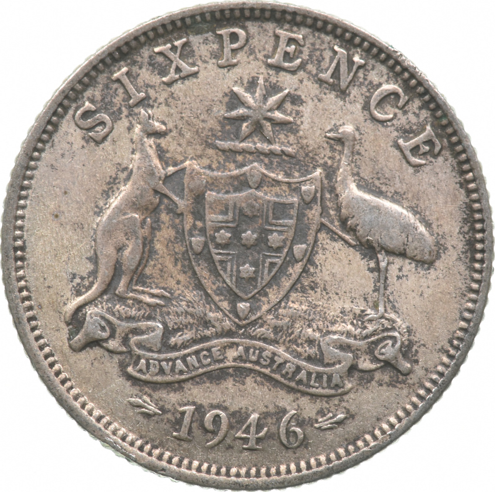 SILVER - Roughly the Size of a Dime - 1946 Australia 6 Pence - World ...