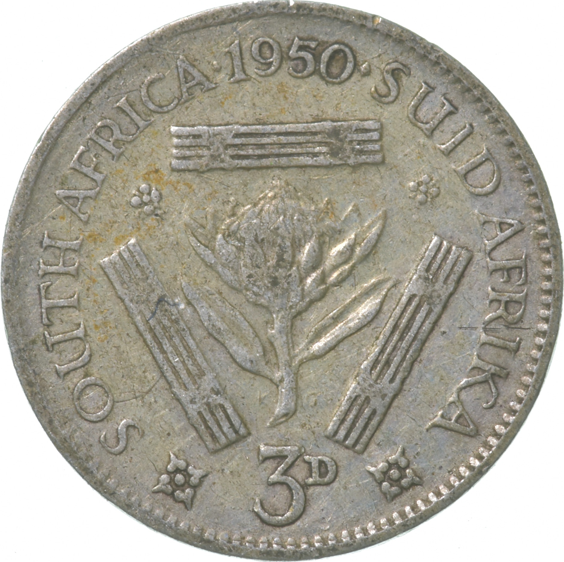 SILVER - Roughly the Size of a Dime - 1950 South Africa 3 Pence - World ...