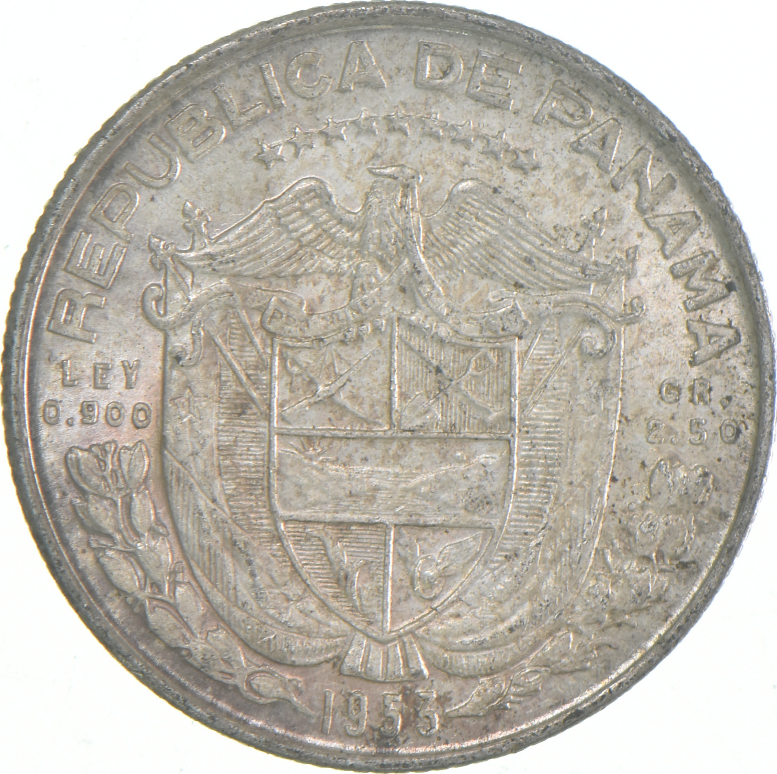 SILVER - Roughly the Size of a Dime - 1953 Panama 1/10 Balboa - World Silver Coin | Property Room