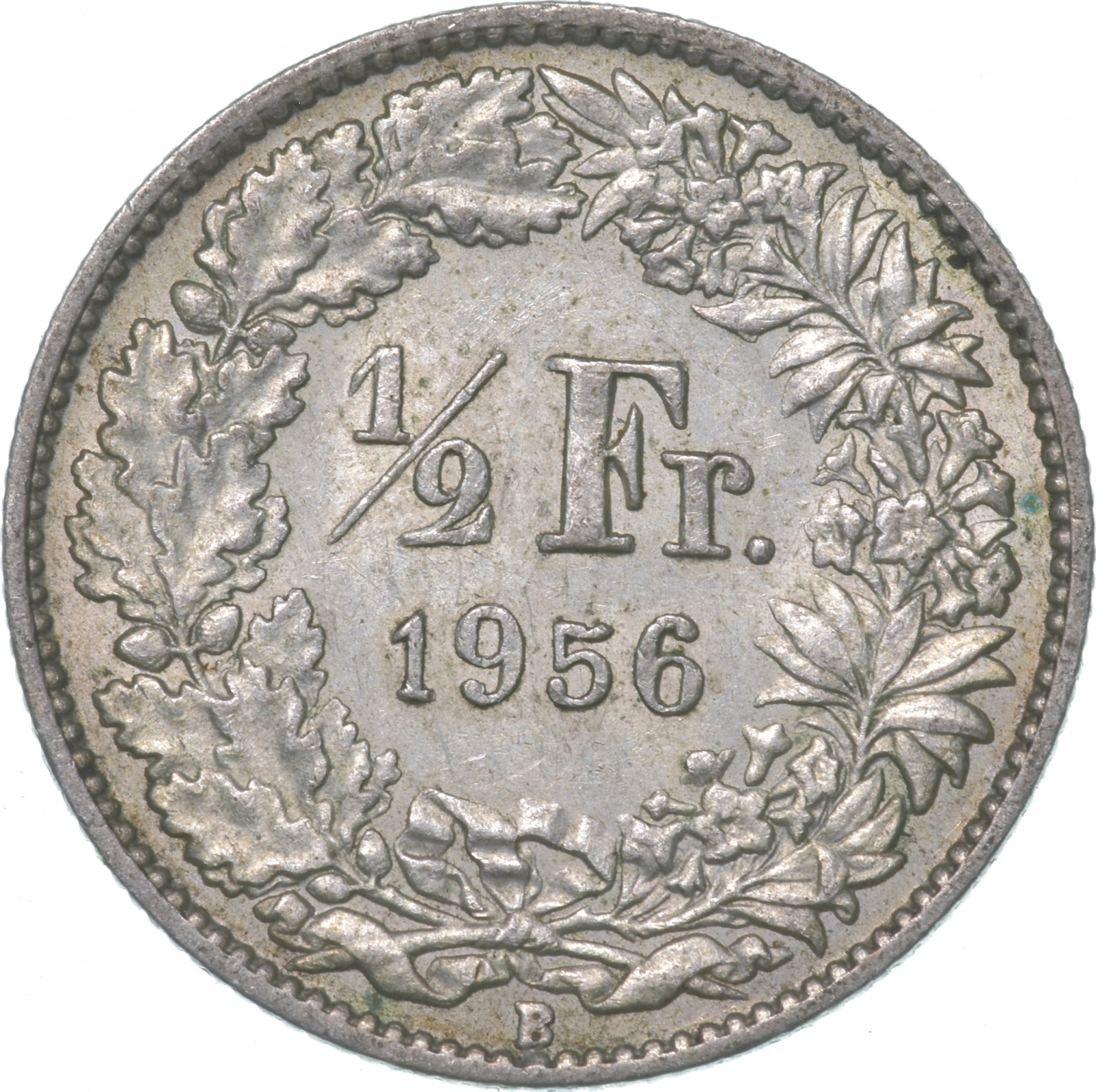 SILVER - Roughly the Size of a Dime - 1956 Switzerland 1/2 Franc ...