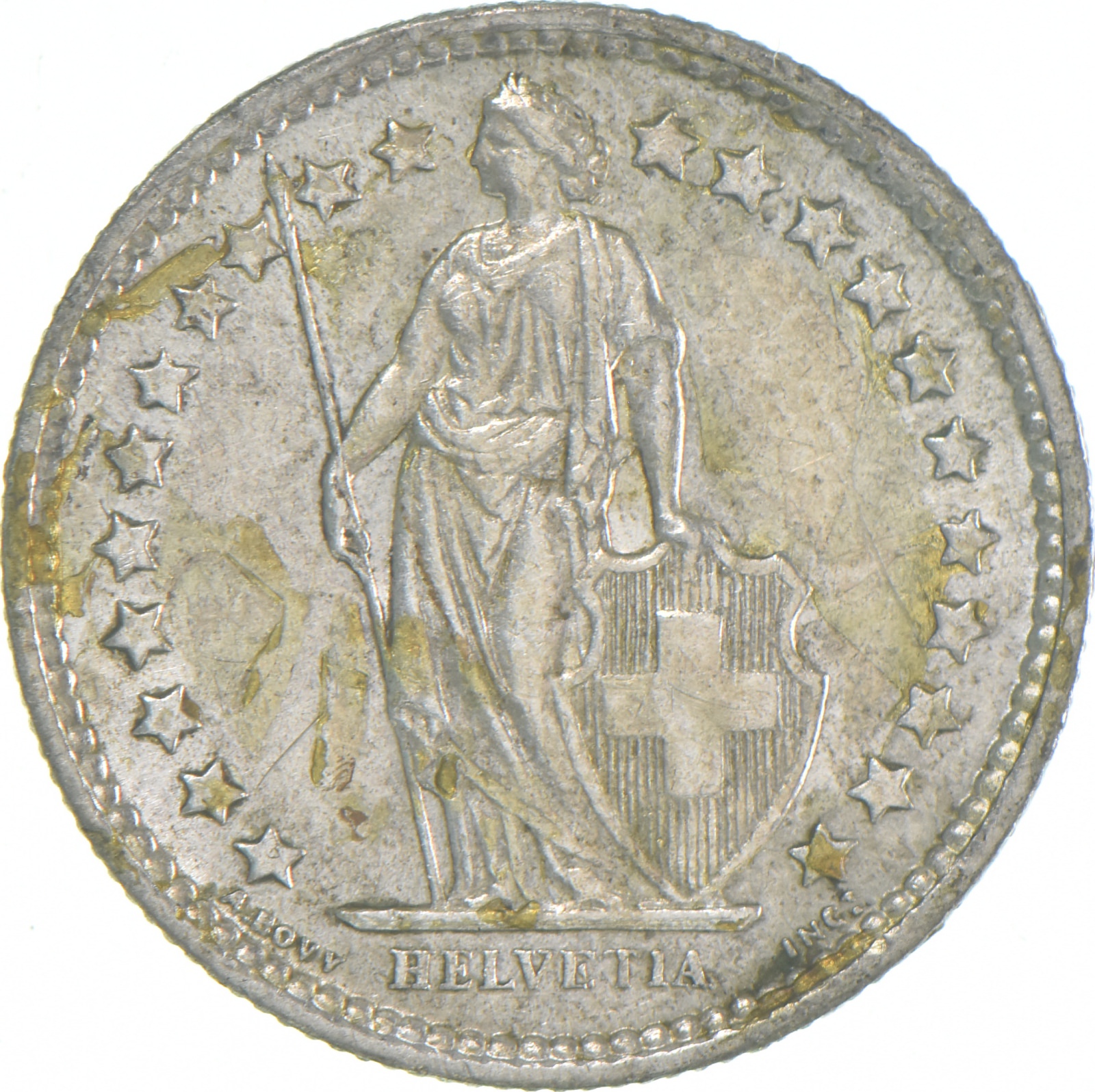 SILVER - Roughly the Size of a Dime - 1957 Switzerland 1/2 Franc ...