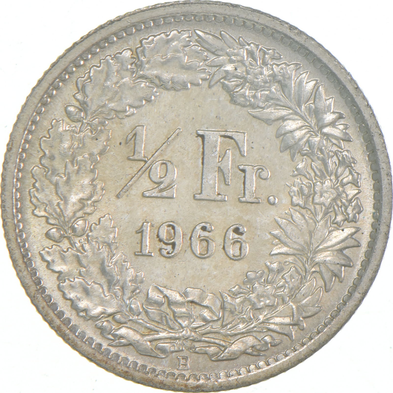 SILVER - Roughly the Size of a Dime - 1966 Switzerland 1/2 Franc ...