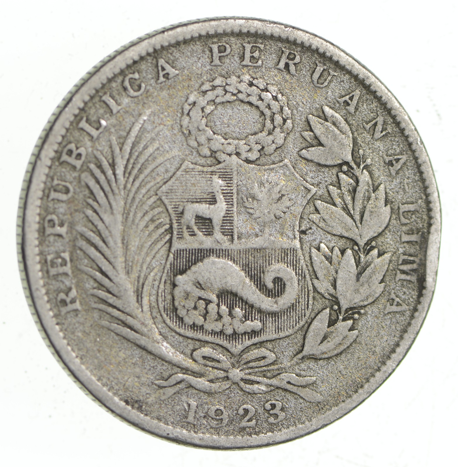 SILVER - Roughly the Size of a Half Dollar - 1923 Peru 1/2 Sol - World ...