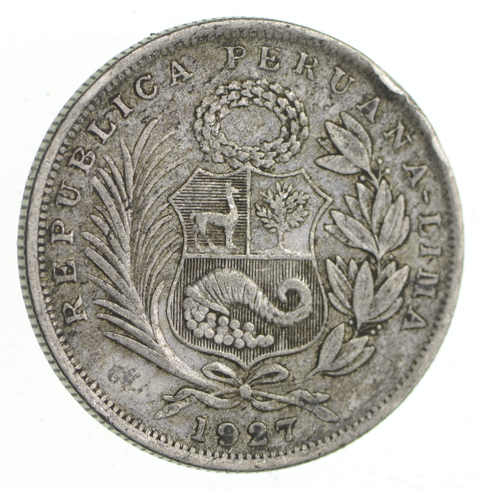 SILVER - Roughly the Size of a Half Dollar - 1927 Peru 1/2 Sol - World ...