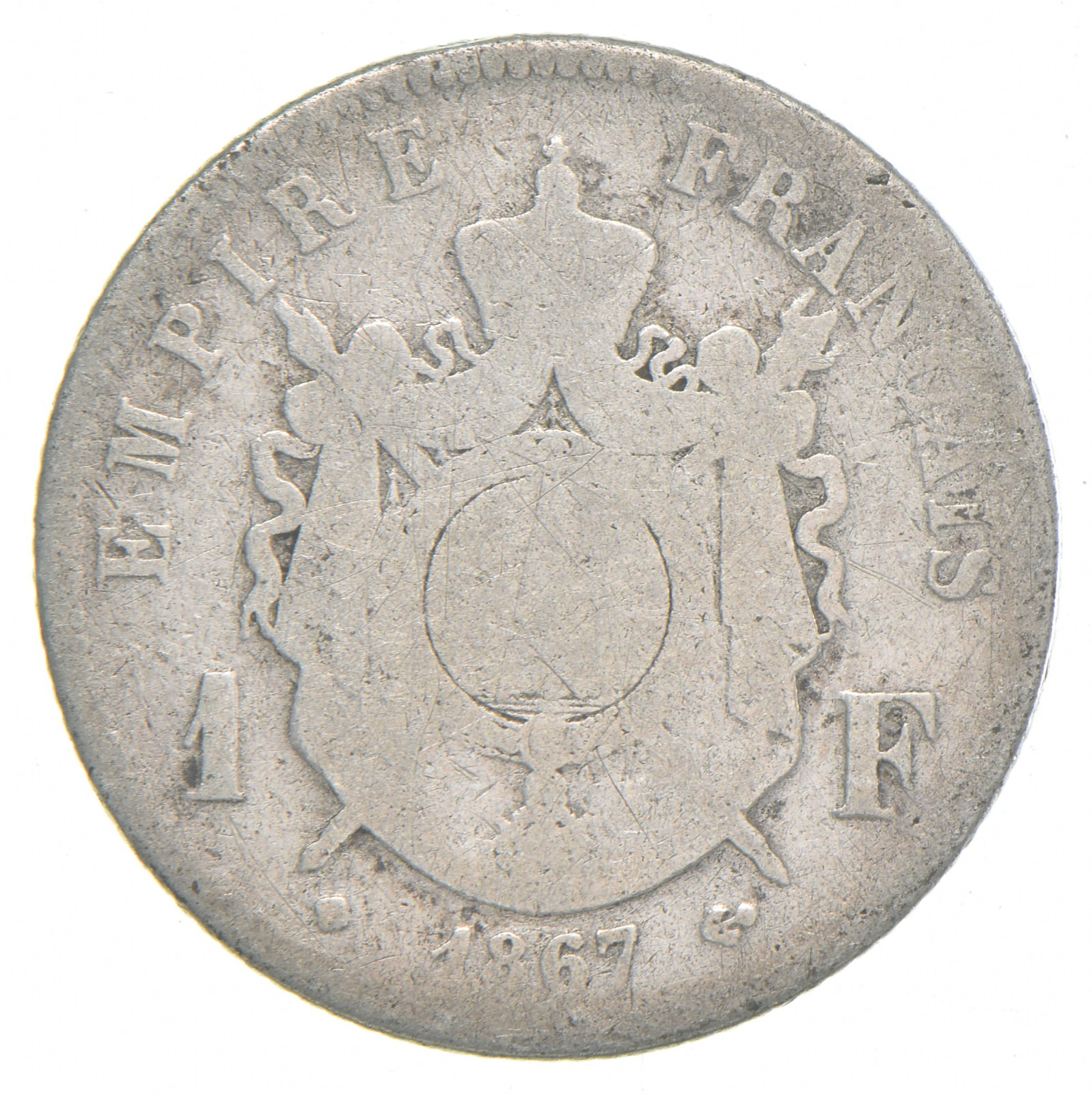 SILVER - Roughly the Size of a Quarter - 1867 France 1 Franc - World ...