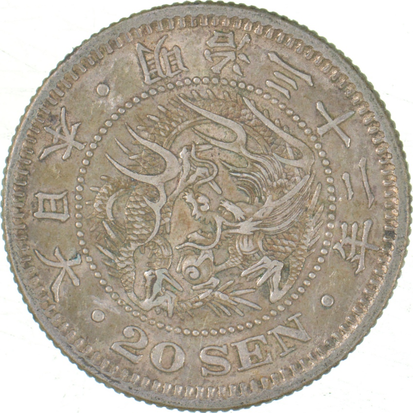 SILVER - Roughly the Size of a Quarter - 1873-1905 Japan 20 Sen - Meji ...