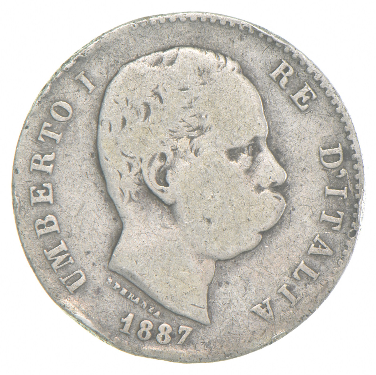 SILVER - Roughly the Size of a Quarter - 1887 Italy 1 Lira - World ...