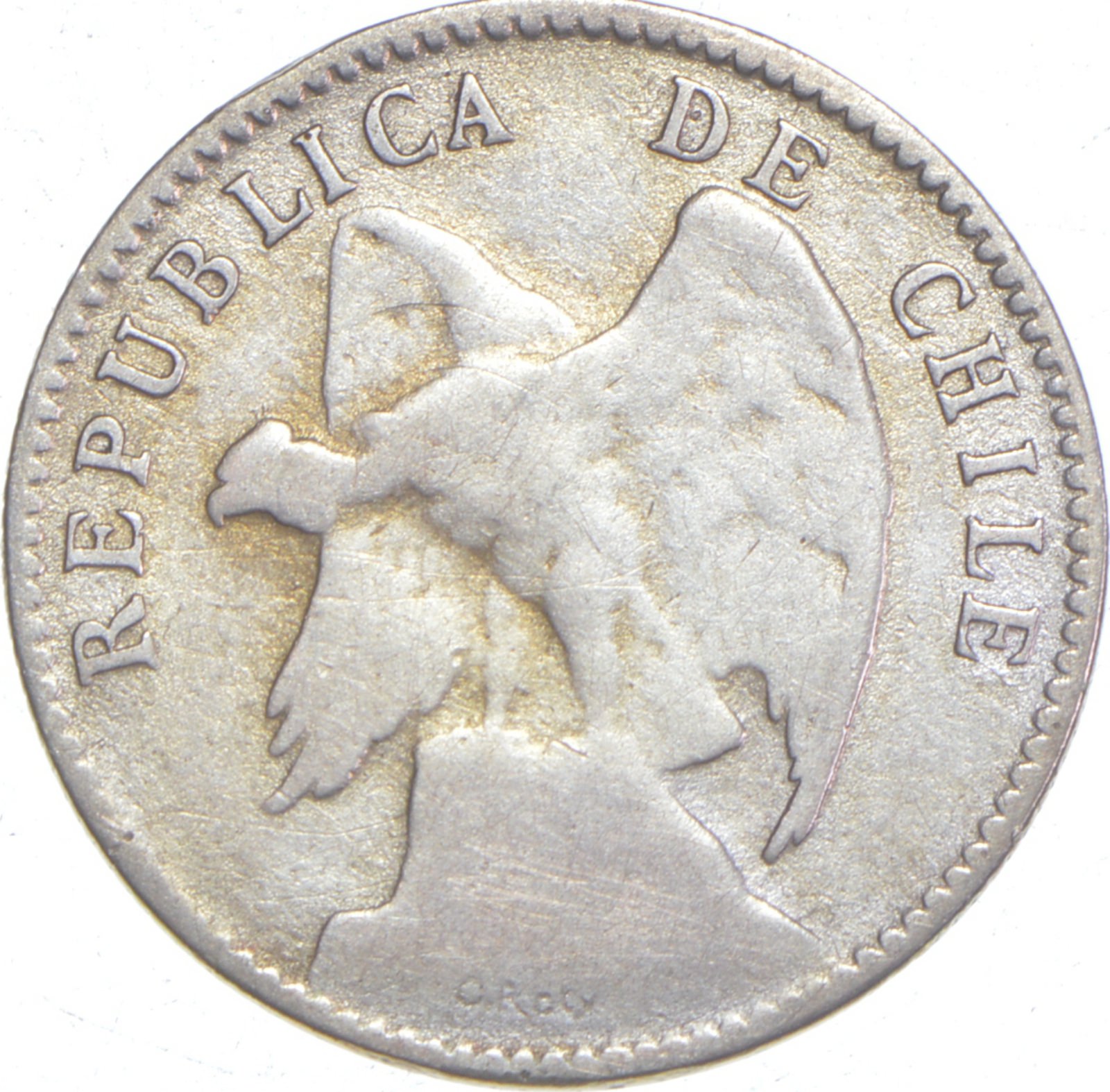 SILVER - Roughly the Size of a Quarter - 1908 Chile 20 Centavos - World ...