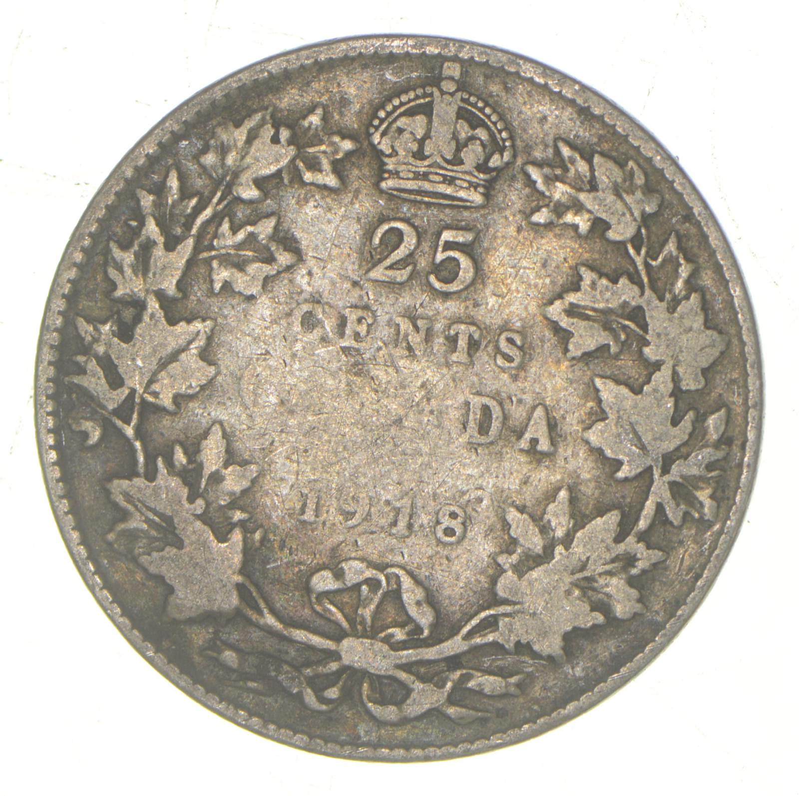 SILVER - Roughly the Size of a Quarter - 1918 Canada 25 Cents - World Silver Coin | Property Room