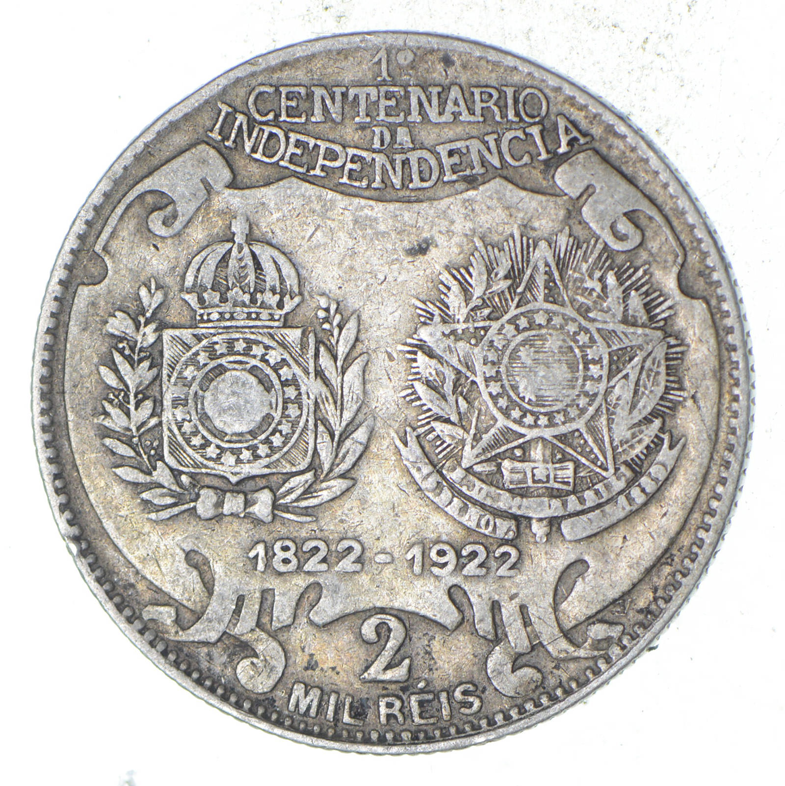SILVER - Roughly the Size of a Quarter 1922 Brazil 2000 Reis - World ...