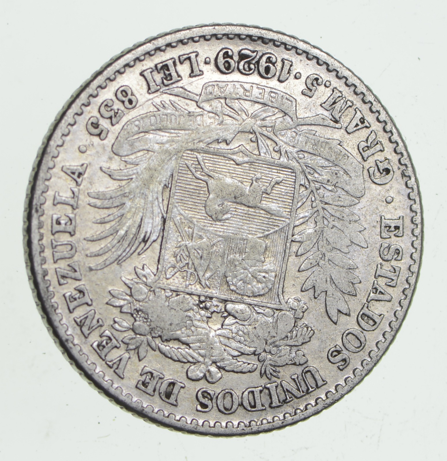 SILVER - Roughly the Size of a Quarter 1929 Venezuela 1 Bolivar - World ...