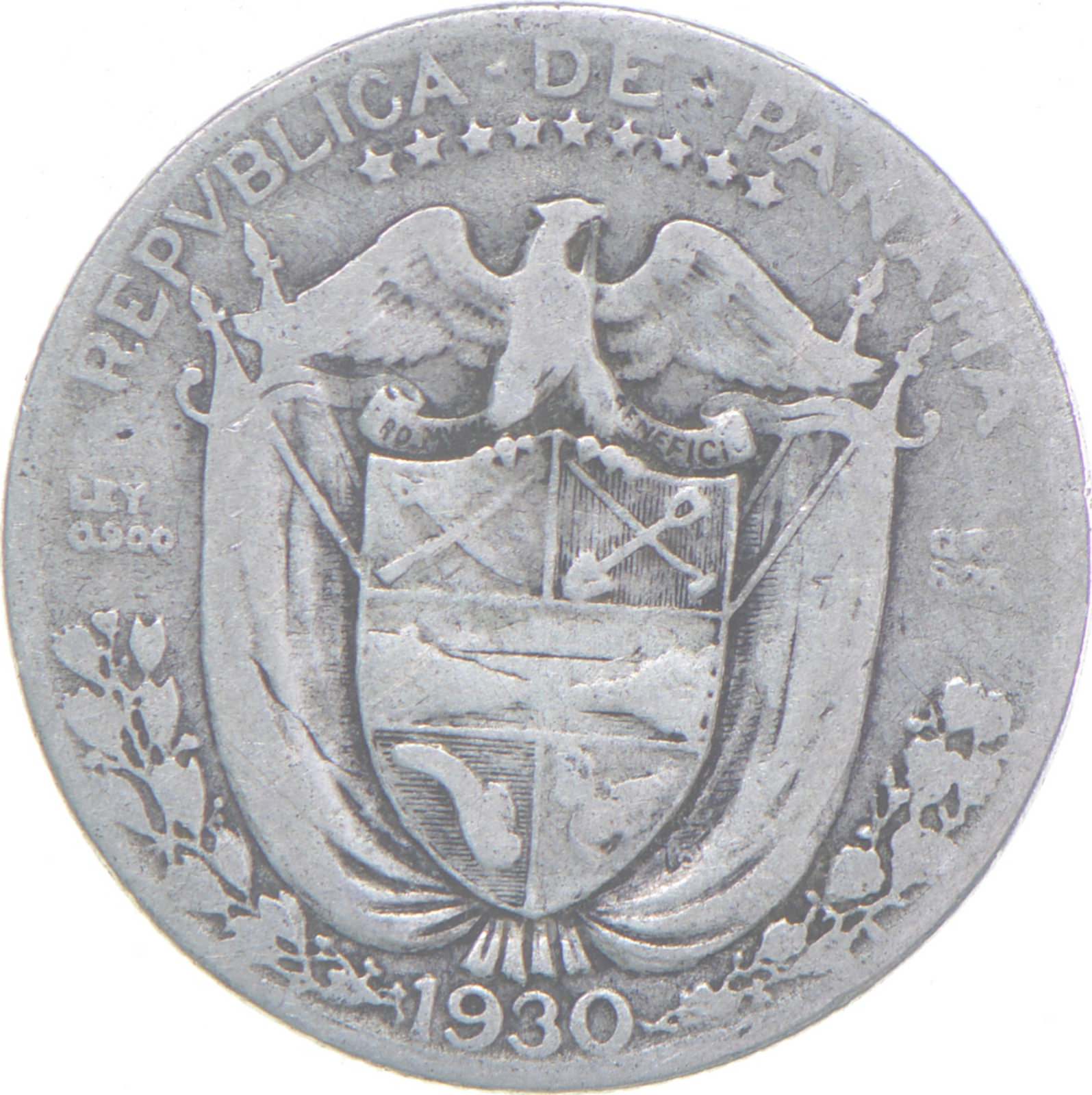 SILVER - Roughly the Size of a Quarter - 1930 Panama 1/4 Balboa - World ...