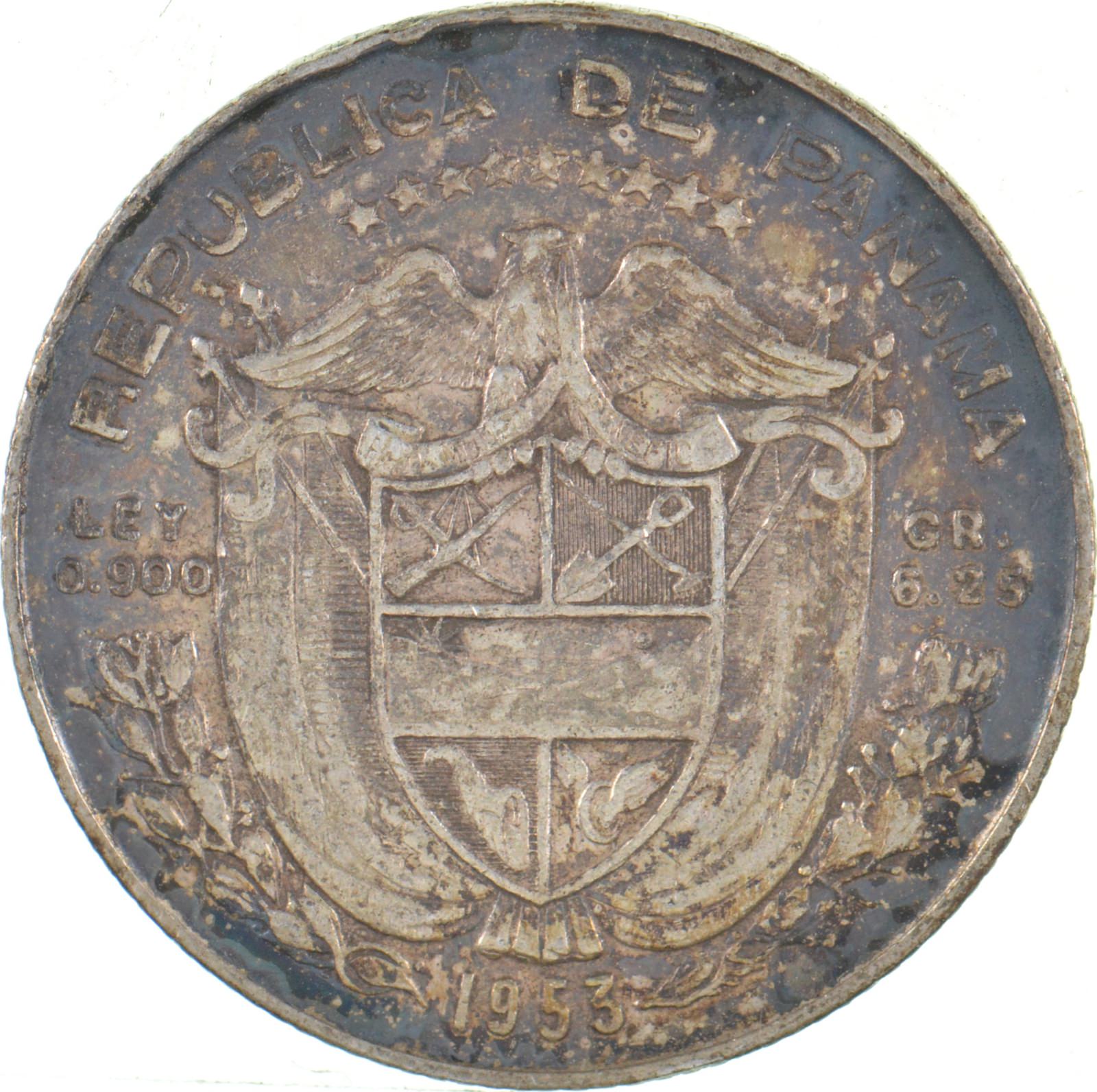 SILVER - Roughly the Size of a Quarter - 1953 Panama 1/4 Balboa - World ...