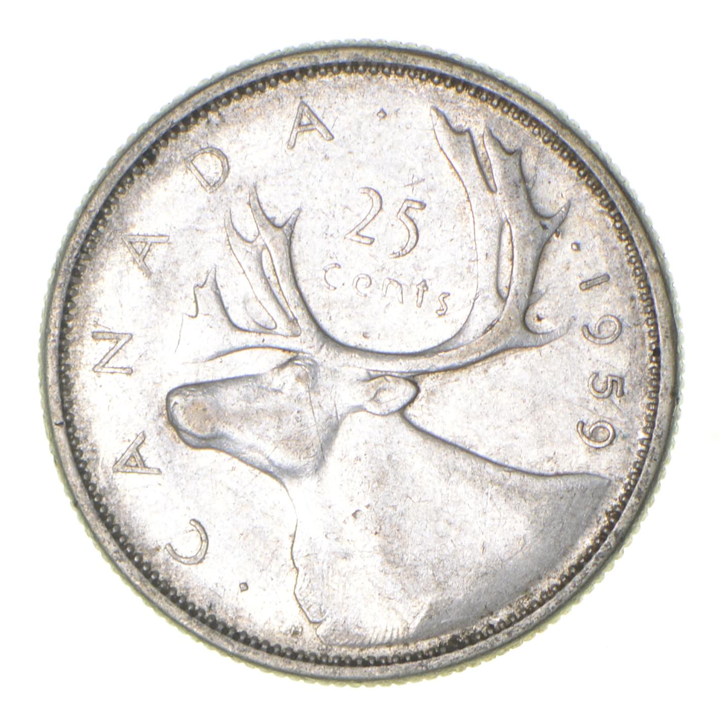 SILVER - Roughly the Size of a Quarter 1959 Canada 25 Cents - World ...