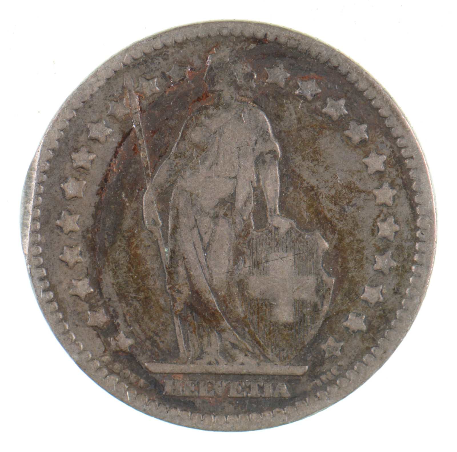 SILVER - WORLD Coin - 1908 Switzerland 1 Franc - World Silver Coin ...