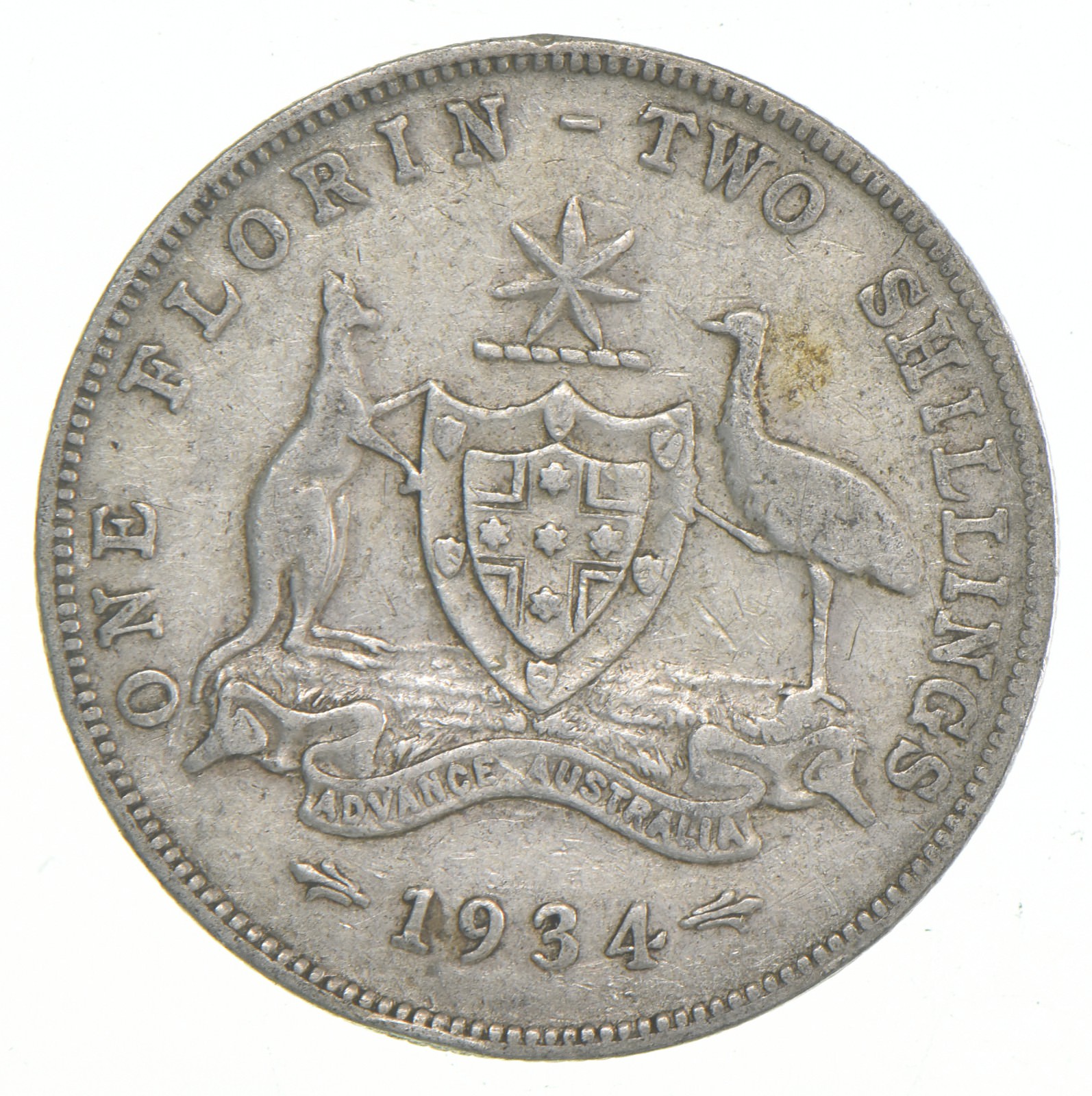 SILVER - WORLD Coin - 1934 Australia 1 Florin - World Silver Coin ...