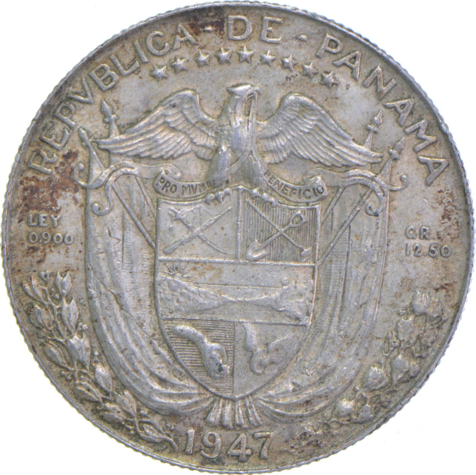 SILVER - WORLD Coin - 1947 Panama 1/2 Balboa - World Silver Coin ...