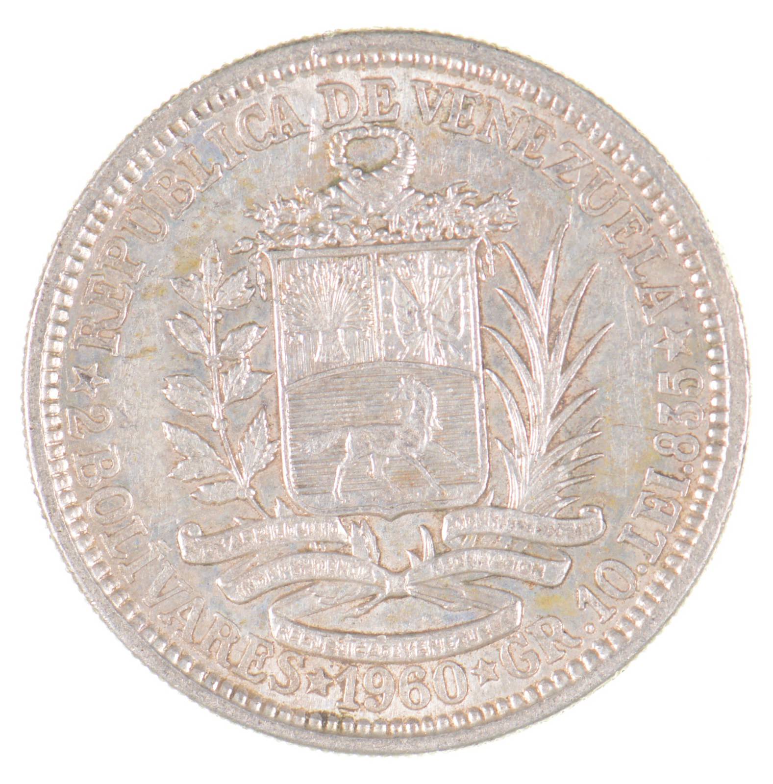 SILVER - WORLD Coin - 1960 Venezuela 2 Bolivares - World Silver Coin ...