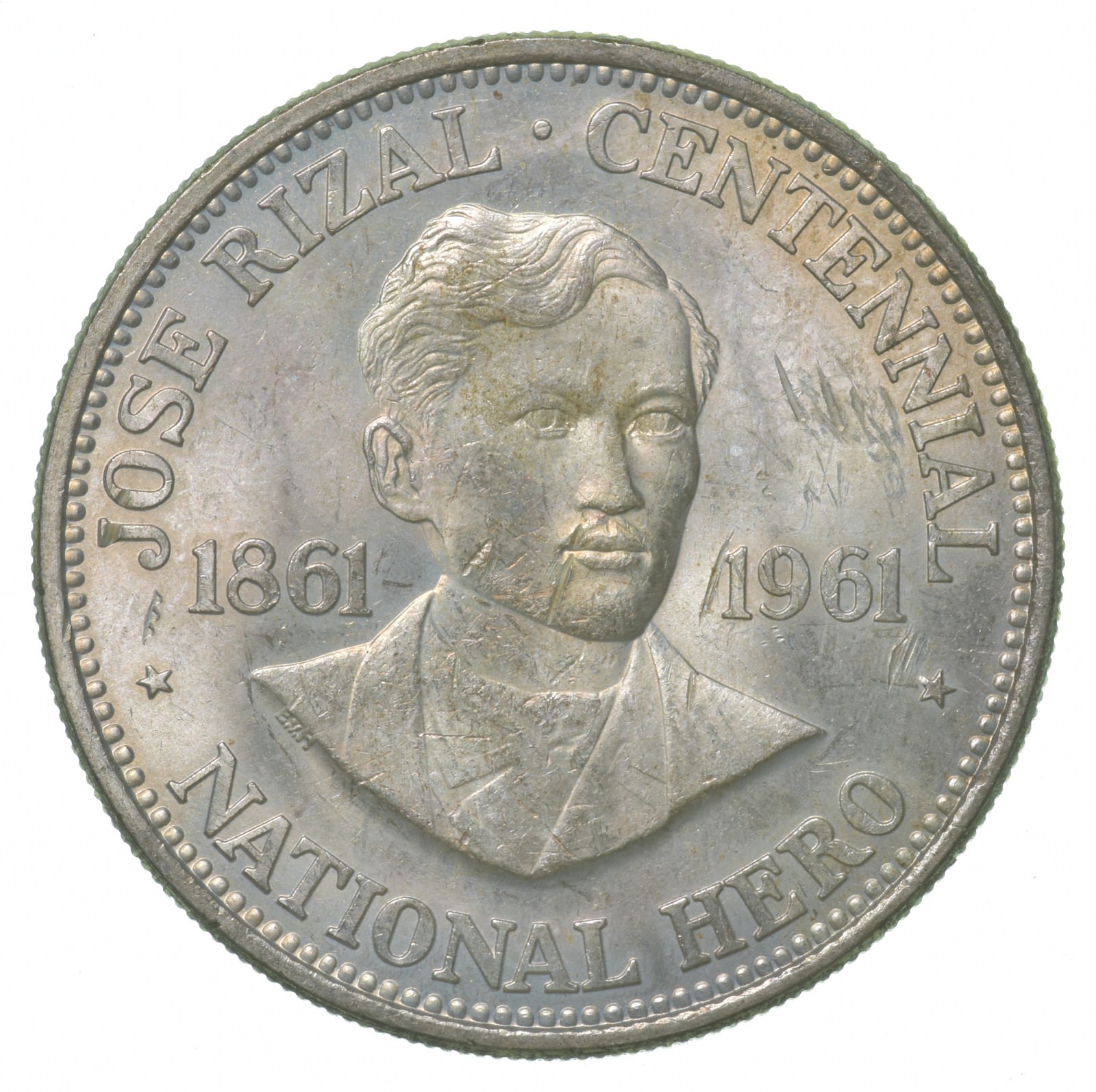 SILVER - WORLD COIN - 1961 Philippines 1 Peso - Jose Rizal Centennial ...