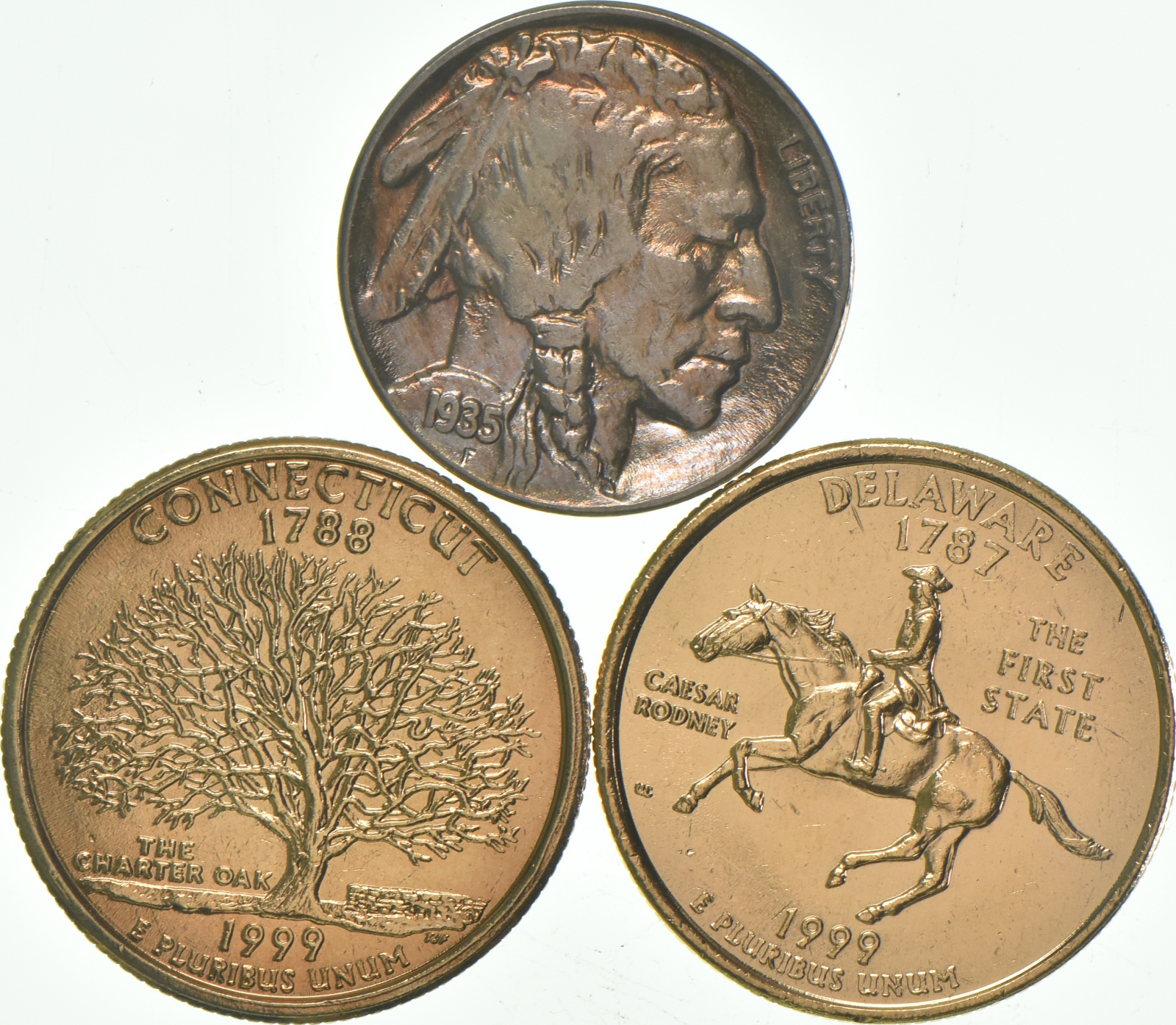 Solid 24K GOLD Plated Lot 1935 Indian Head Buffalo Nickel 1999-P ...