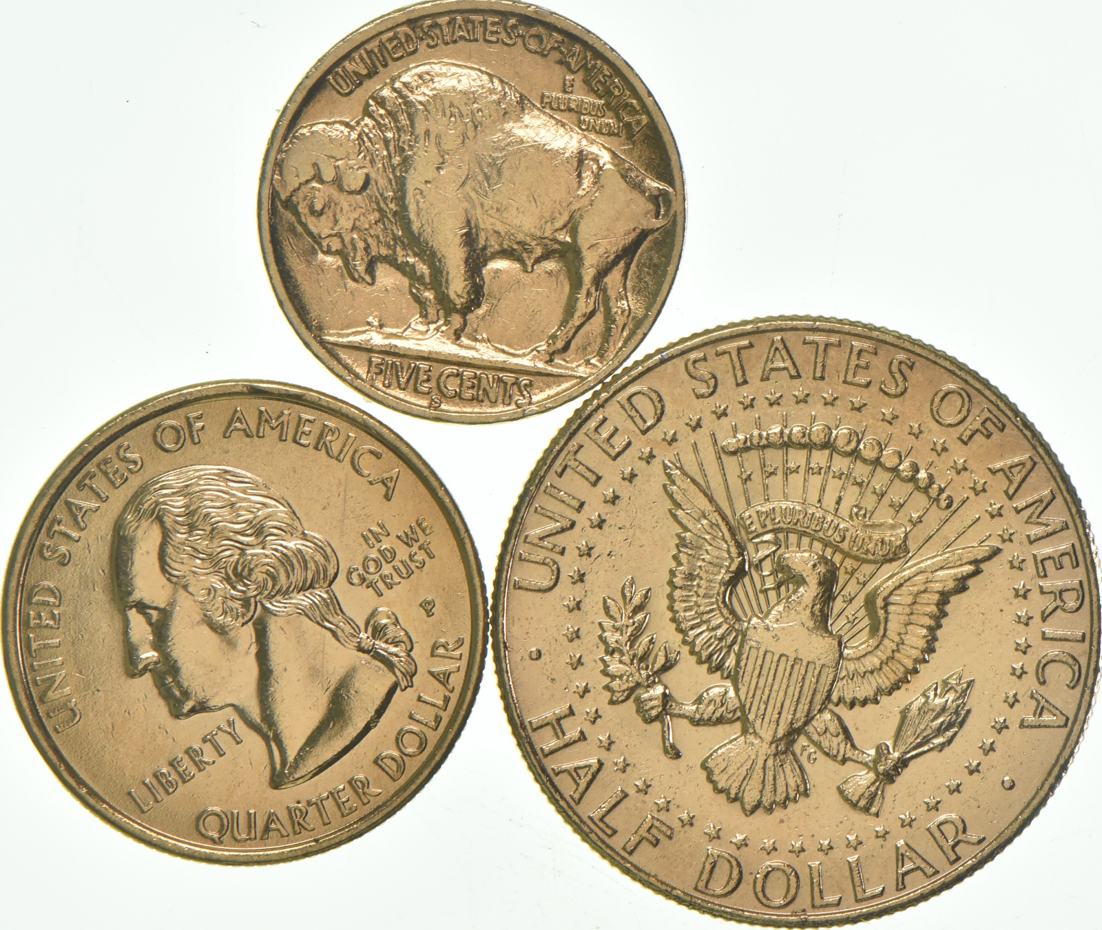 Solid 24K GOLD Plated Lot 1936-S Indian Head Buffalo Nickel 1999-P ...