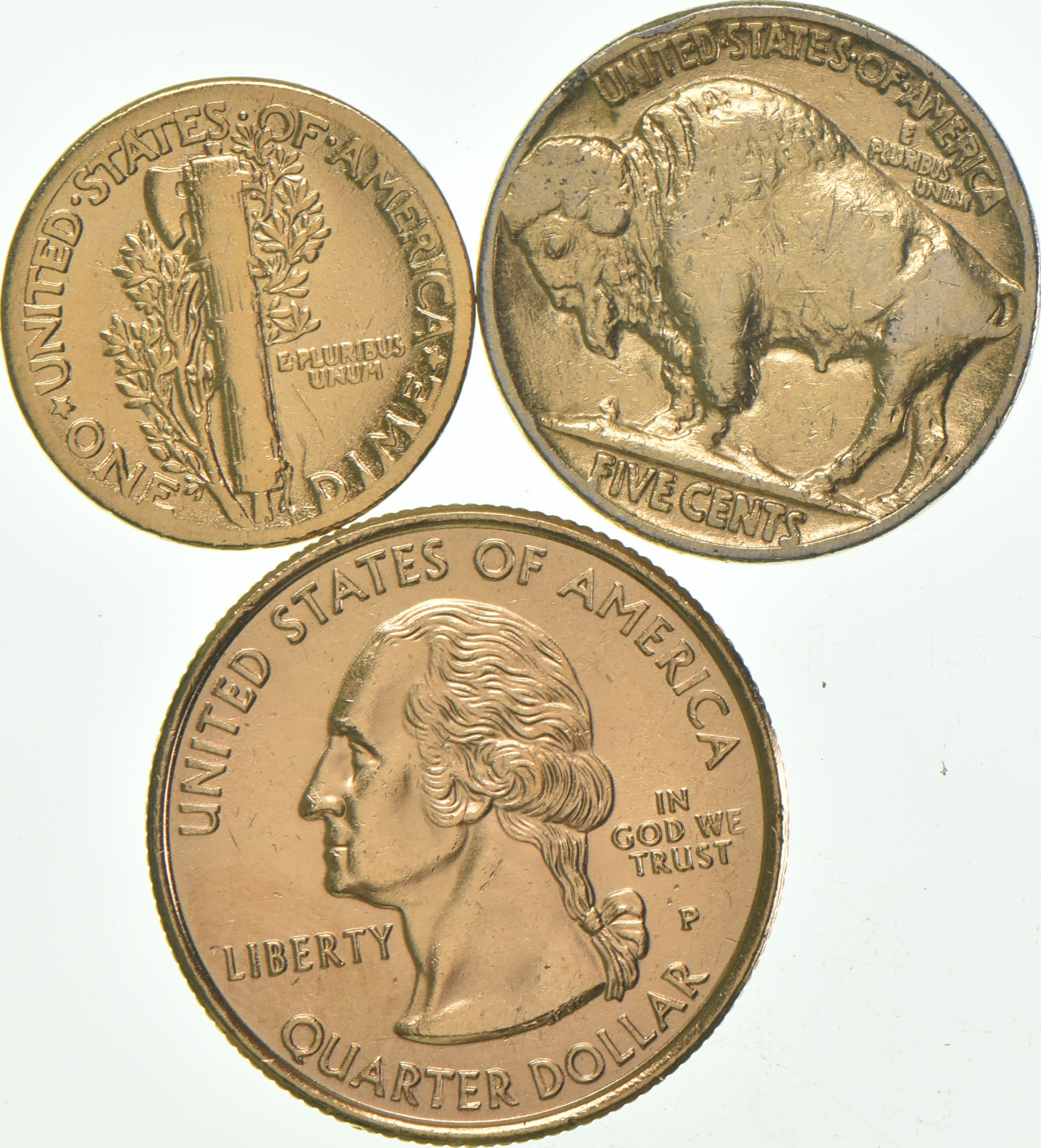 Solid 24K GOLD Plated Lot 1937 Mercury Dime 1937 Indian Head Buffalo ...