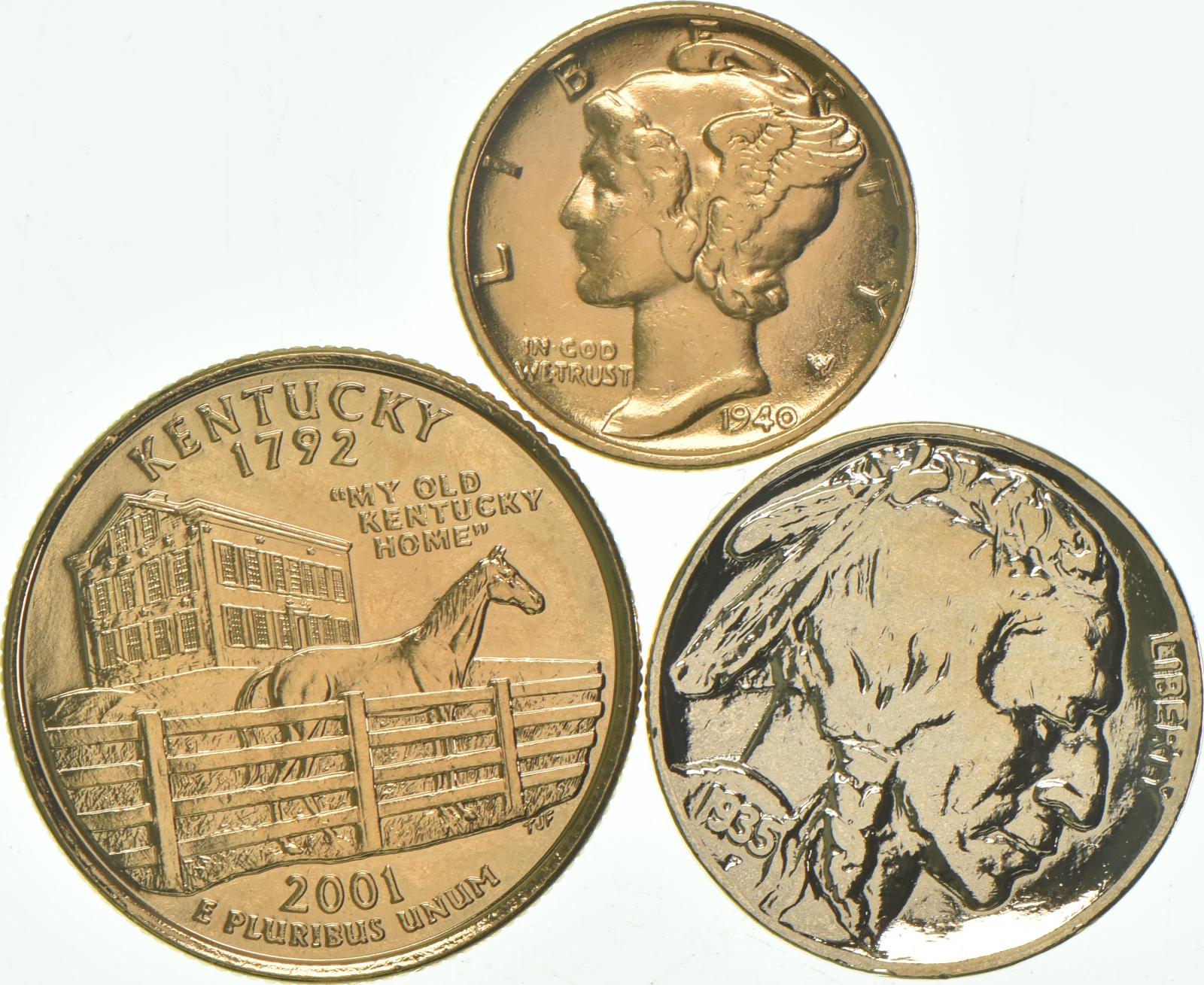 Solid 24K GOLD Plated Lot 1940 Mercury Dime 2001-D Kentucky State ...